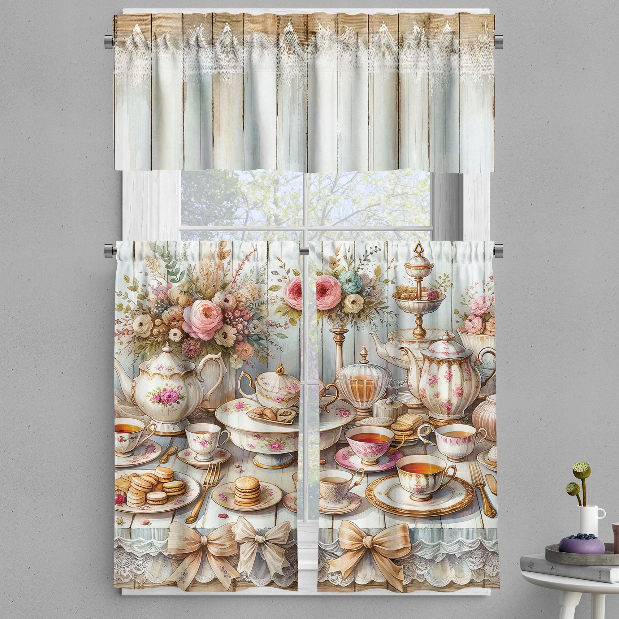 Ambesonne Tea Time Valance & Curtain 3 Pcs Set, Farmhouse Nostalgia ...