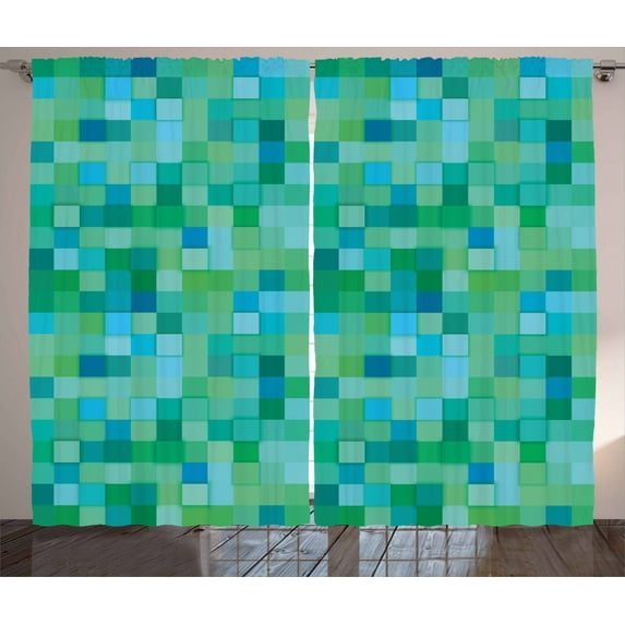 Ambesonne Teal Curtains 2 Panel Set, Cube Pattern Vibrant Color, 108" x ...