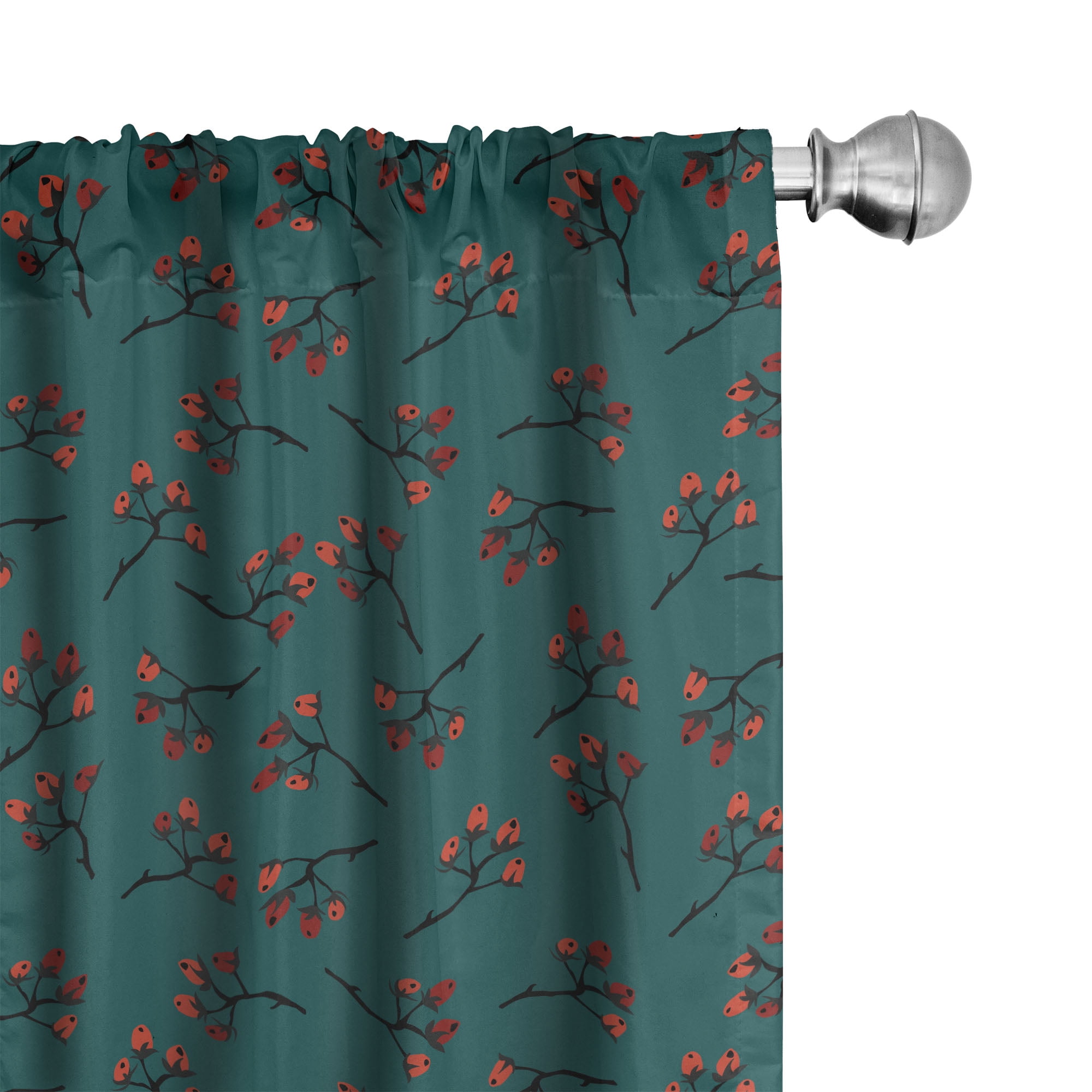 Ambesonne Teal Curtains, Red Berry Christmas Rustic, Pair of 28"x84 ...