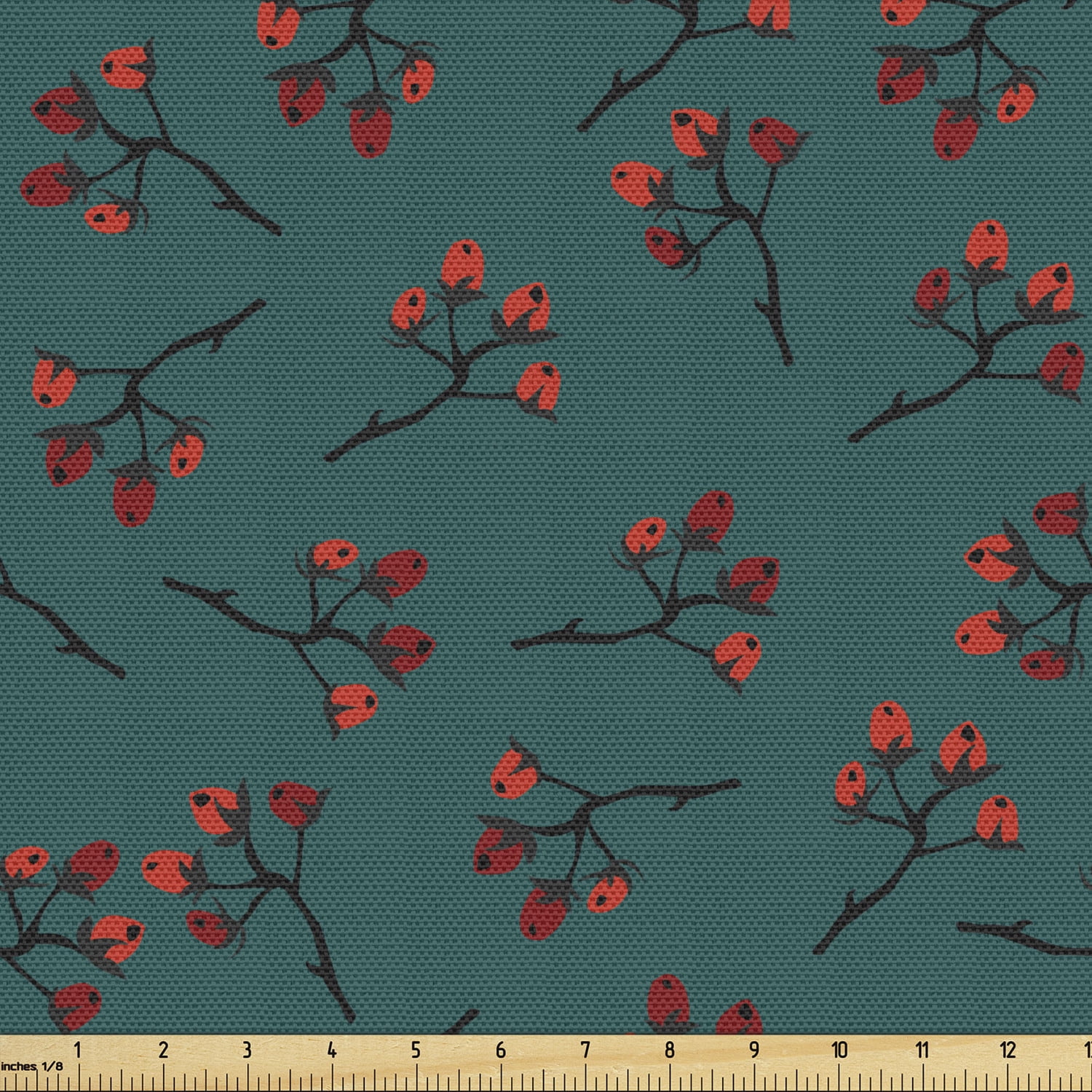 Ambesonne Teal Fabric by the Yard Upholstery, Red Berry Christmas ...