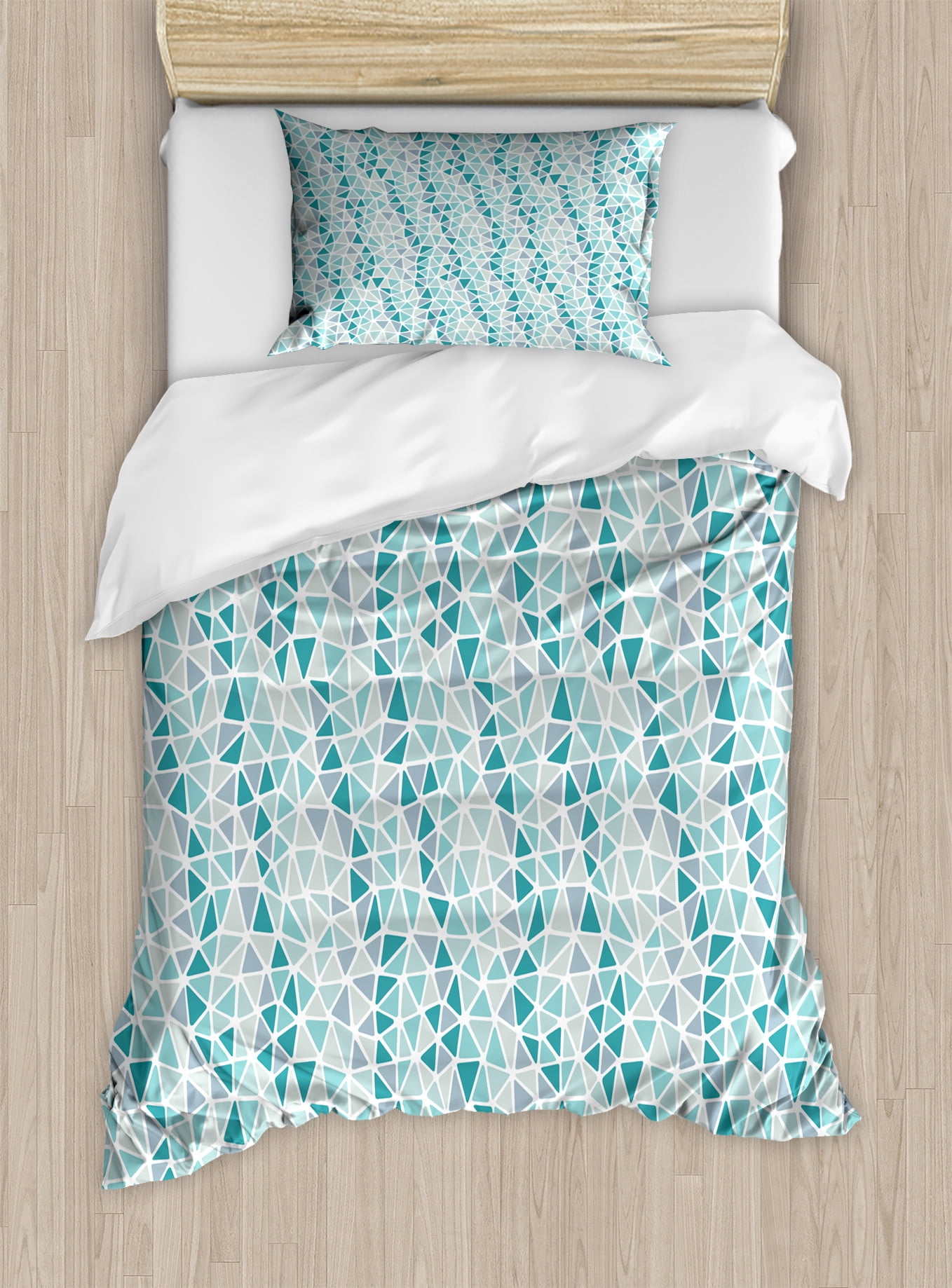 Ambesonne Teal Green Duvet Cover Set, Pastel Mosaic Triangles, Twin ...