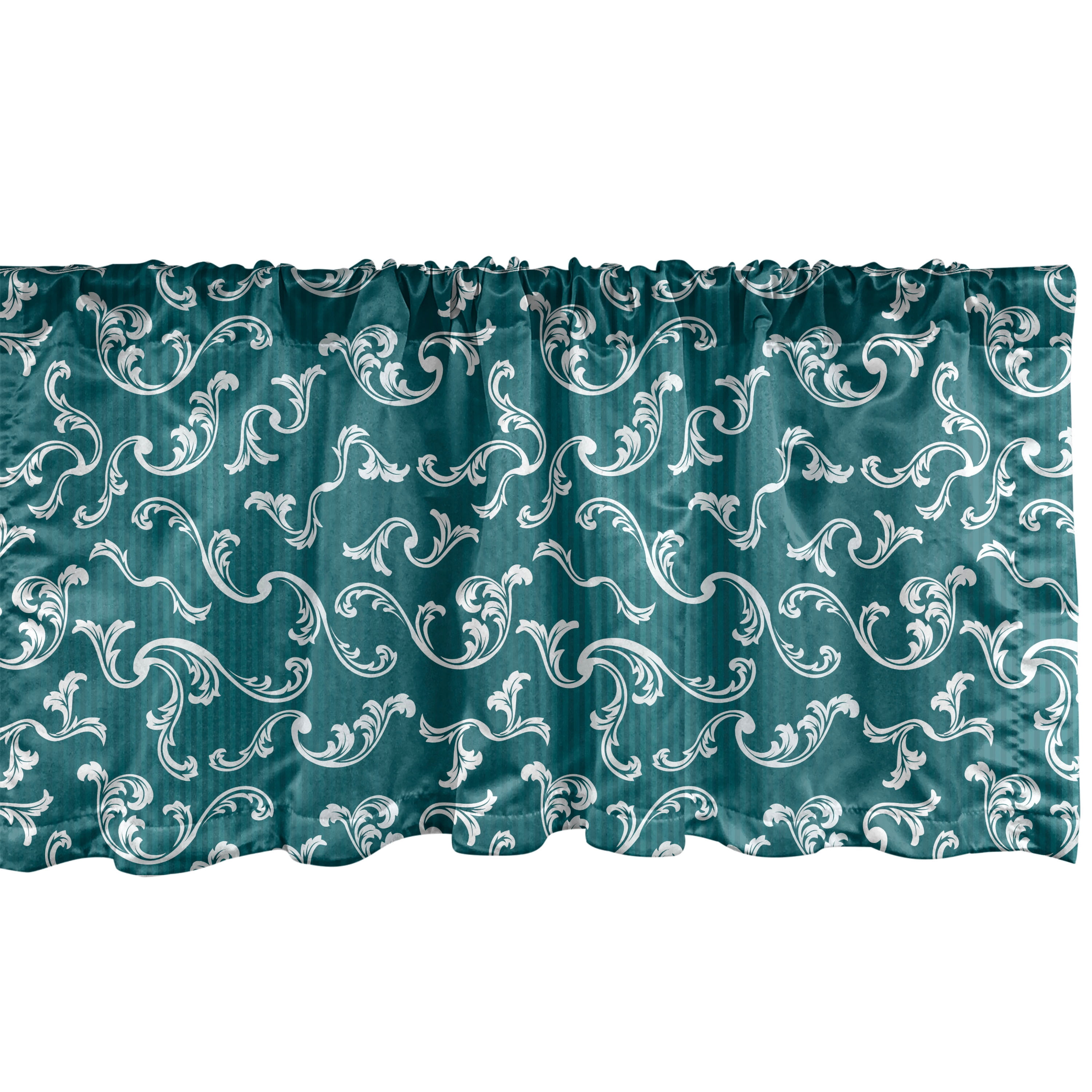 Ambesonne Teal Green Window Valance, Leaves Motif on Stripes, 54" X 18 ...