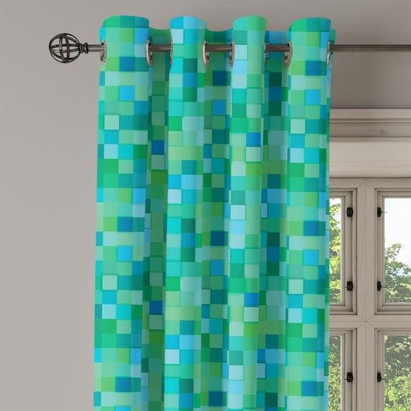 Ambesonne Teal Curtains 2 Panel Set, Cube Pattern Vibrant Color, 108" x ...