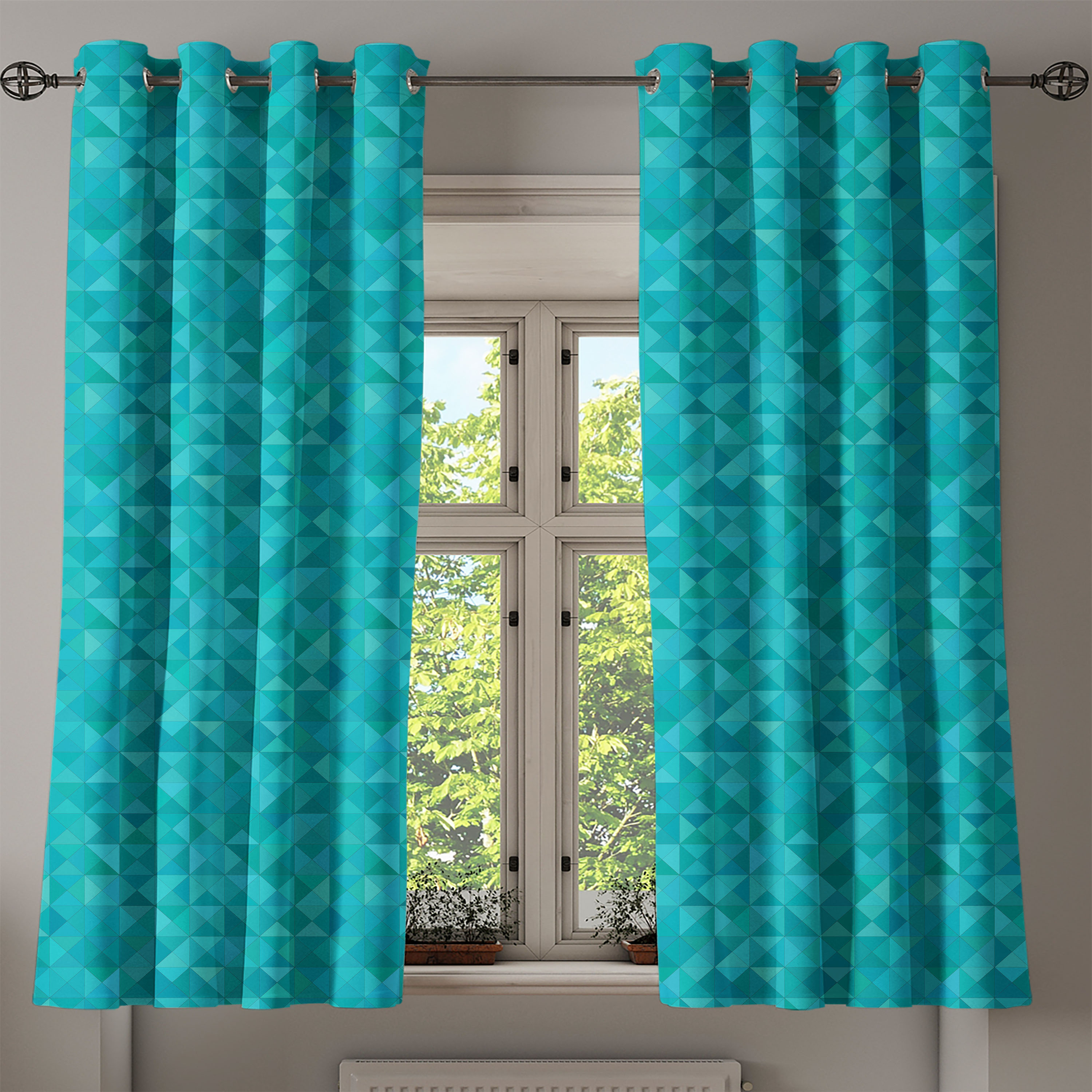 Ambesonne Teal Grommet Curtain, Triangles Squares Modern, 50" x 63 ...