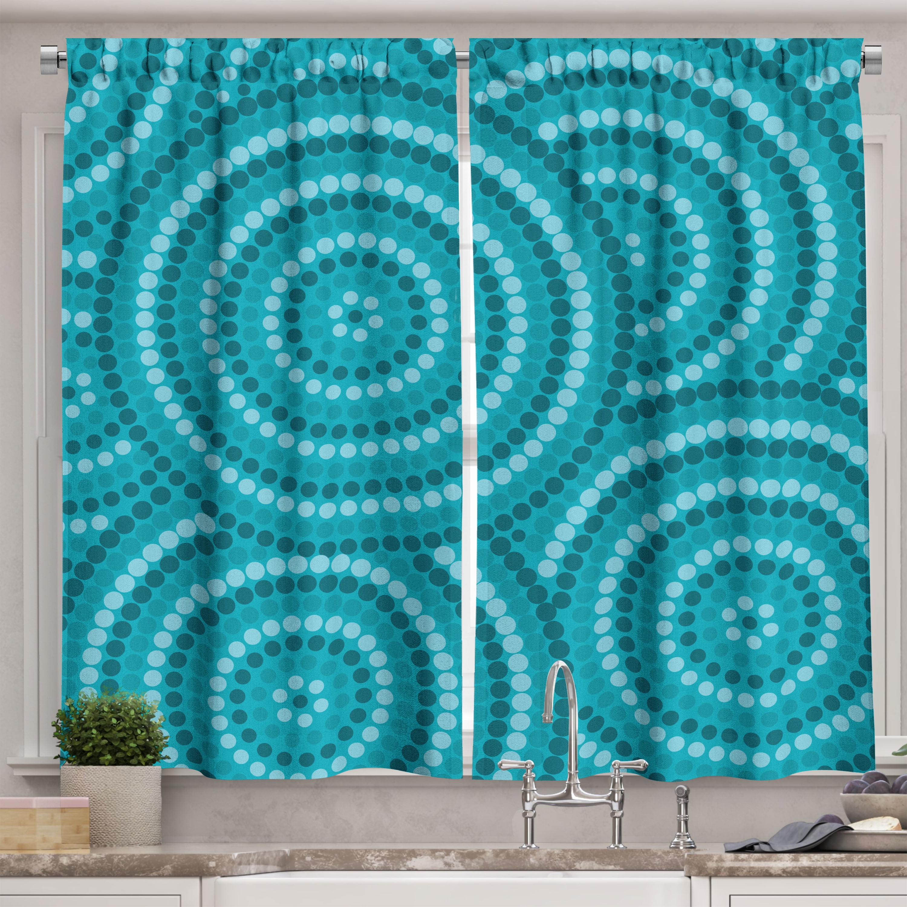 Ambesonne Teal Kitchen Curtains, Abstract Australian Dots, 55"x45 ...