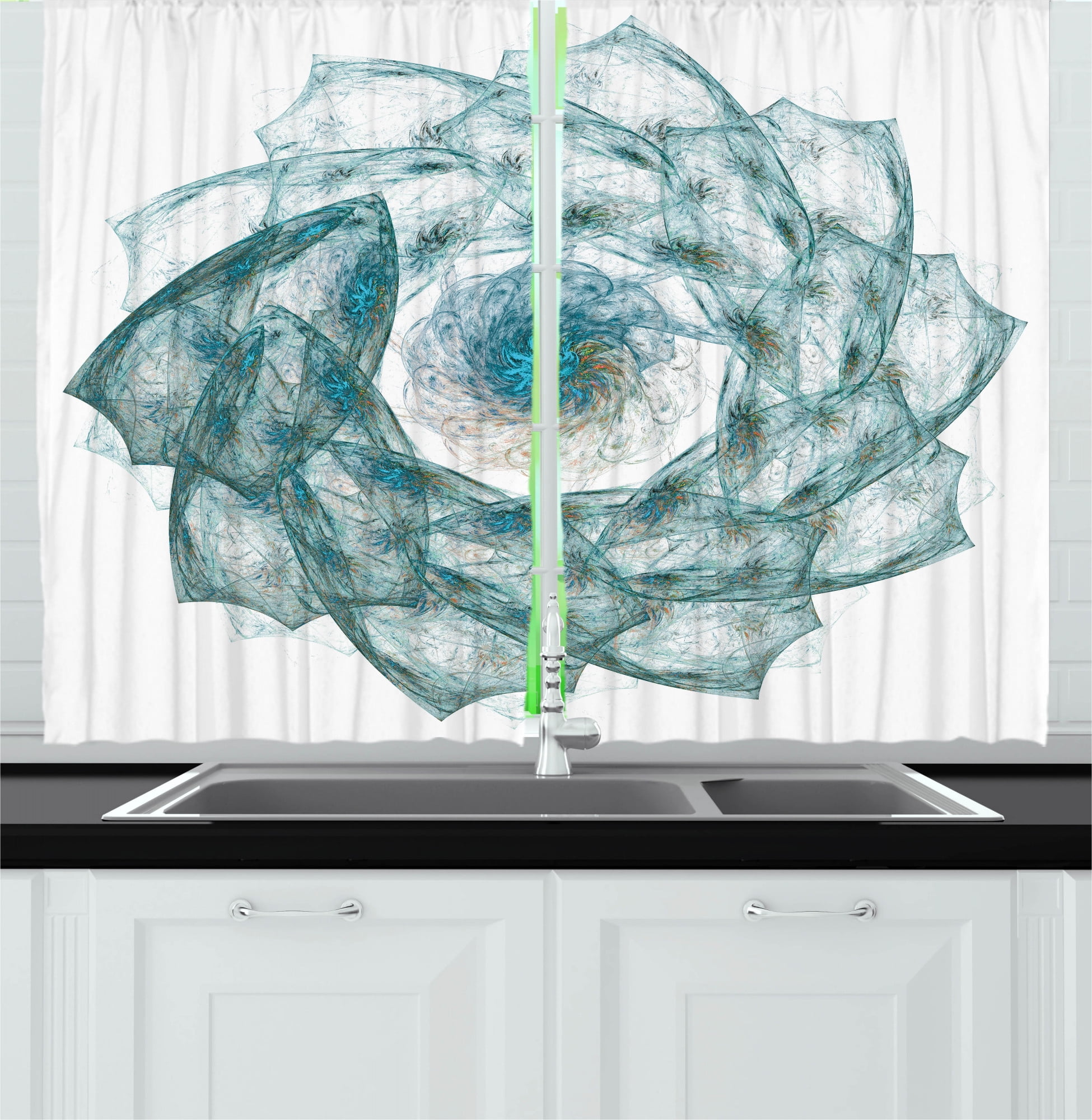 Ambesonne Teal Kitchen Curtains, Exquisite Flower Shaped, 55"x45", Teal ...