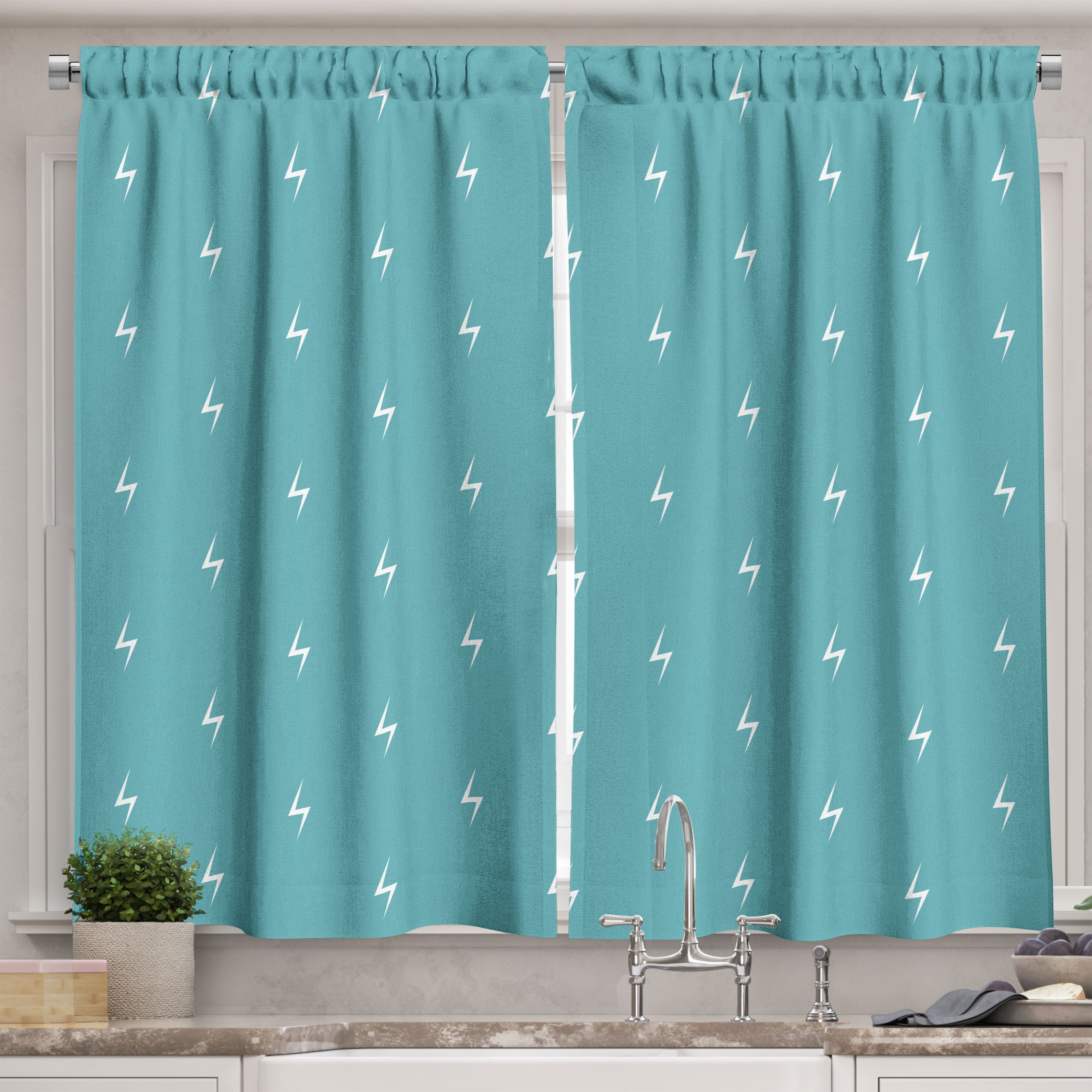 Ambesonne Teal Kitchen Curtains, Simple Thunder Arrows, 55"x45", Teal ...