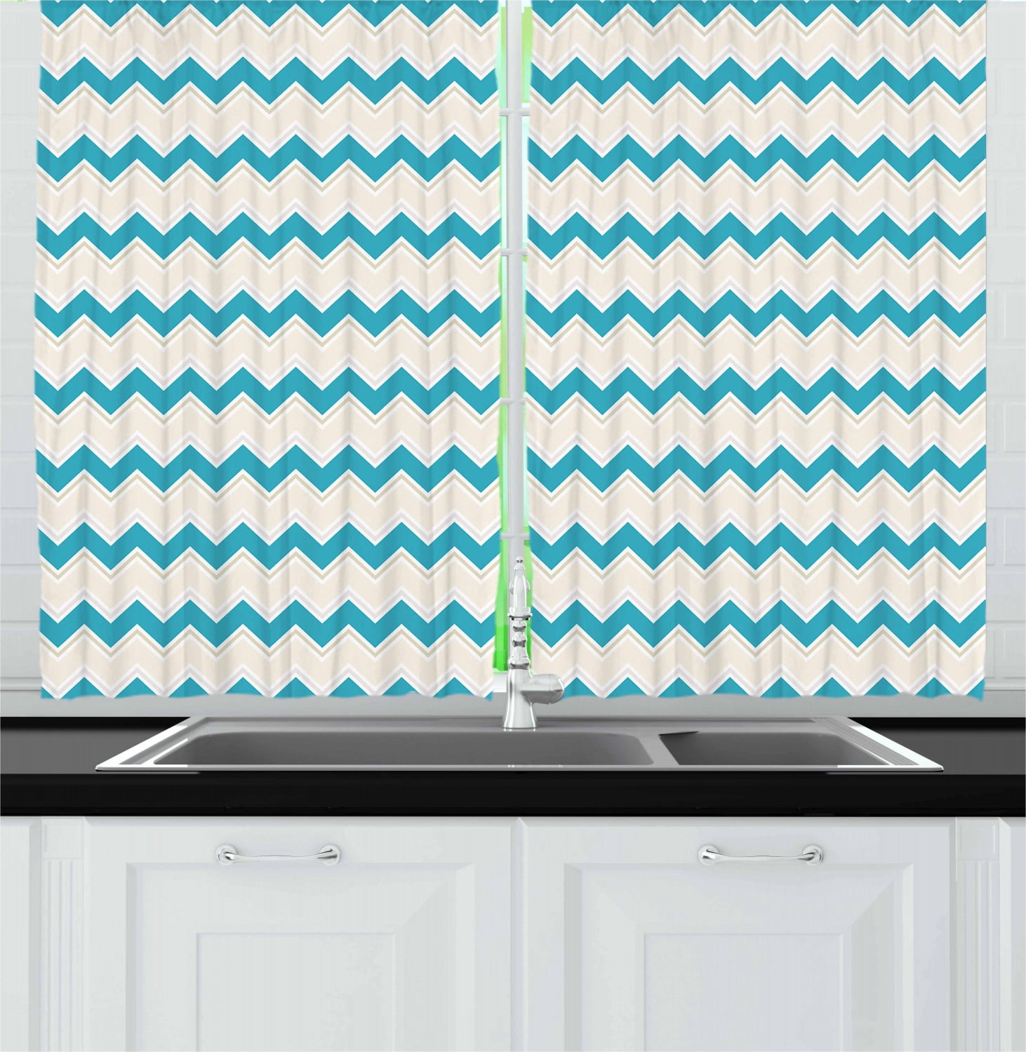 Ambesonne Teal Kitchen Curtains, Zigzag Chevron Classical, 55"x39 ...