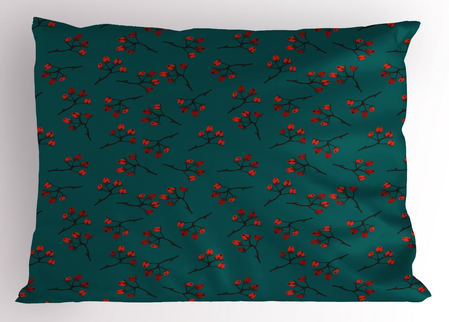 Ambesonne Teal Pillow Sham, Red Berry Christmas Rustic, 36" X 20", Teal ...
