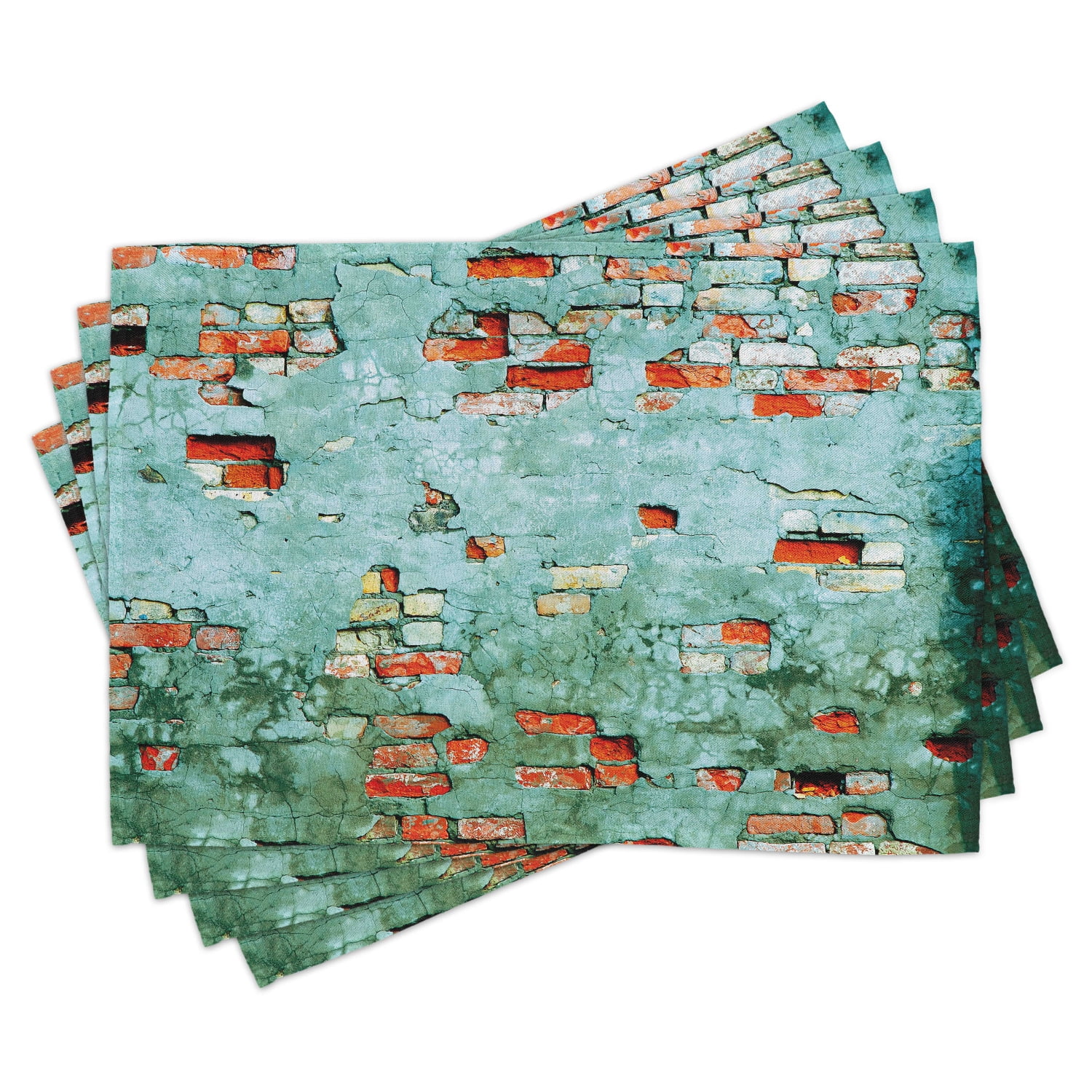 Ambesonne Teal Place Mats Set of 4, Brick Wall Old Wrecked, Standard ...