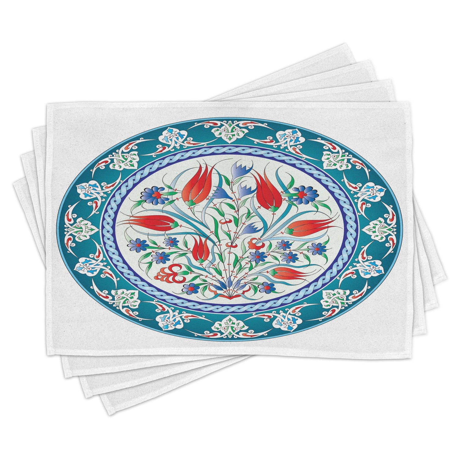 Ambesonne Teal Place Mats Set of 4, Turkish Tulip Floral Art, Standard ...