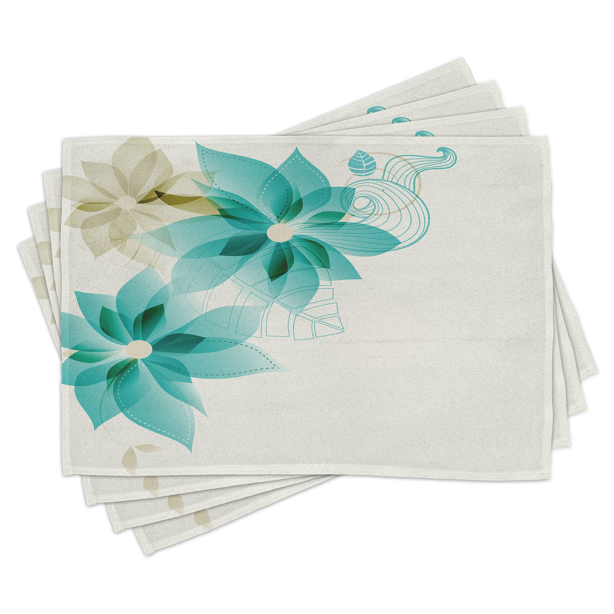 Ambesonne Teal Place Mats Set of 4, Vintage Floral Elements, Standard ...