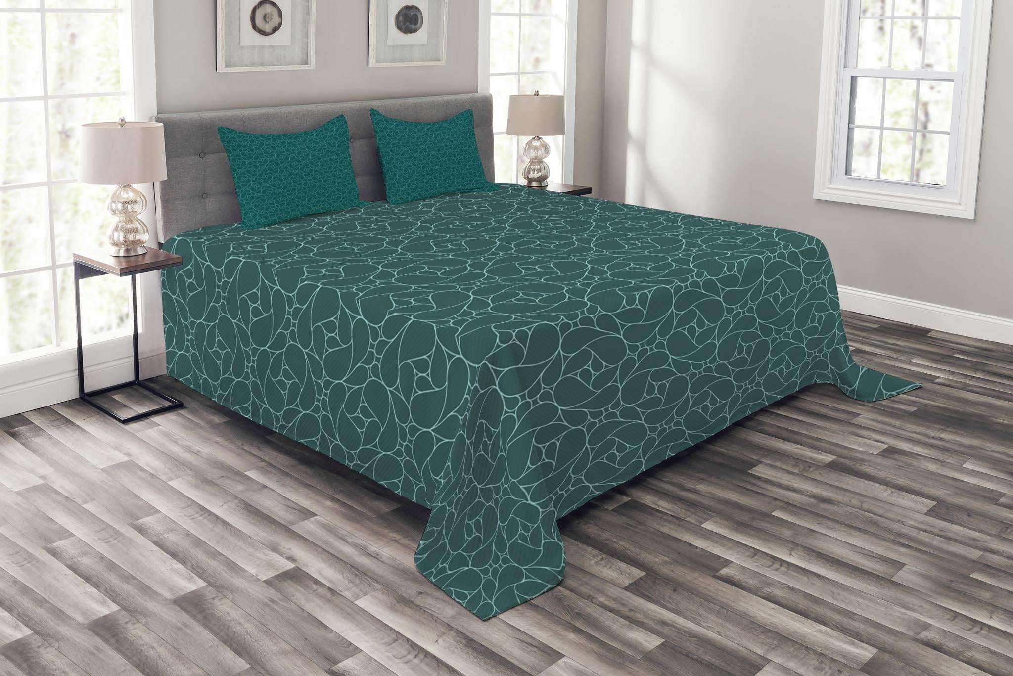 Ambesonne Teal Quilted Bedspread Set 3 Pcs, Abstract Modern Line Art ...