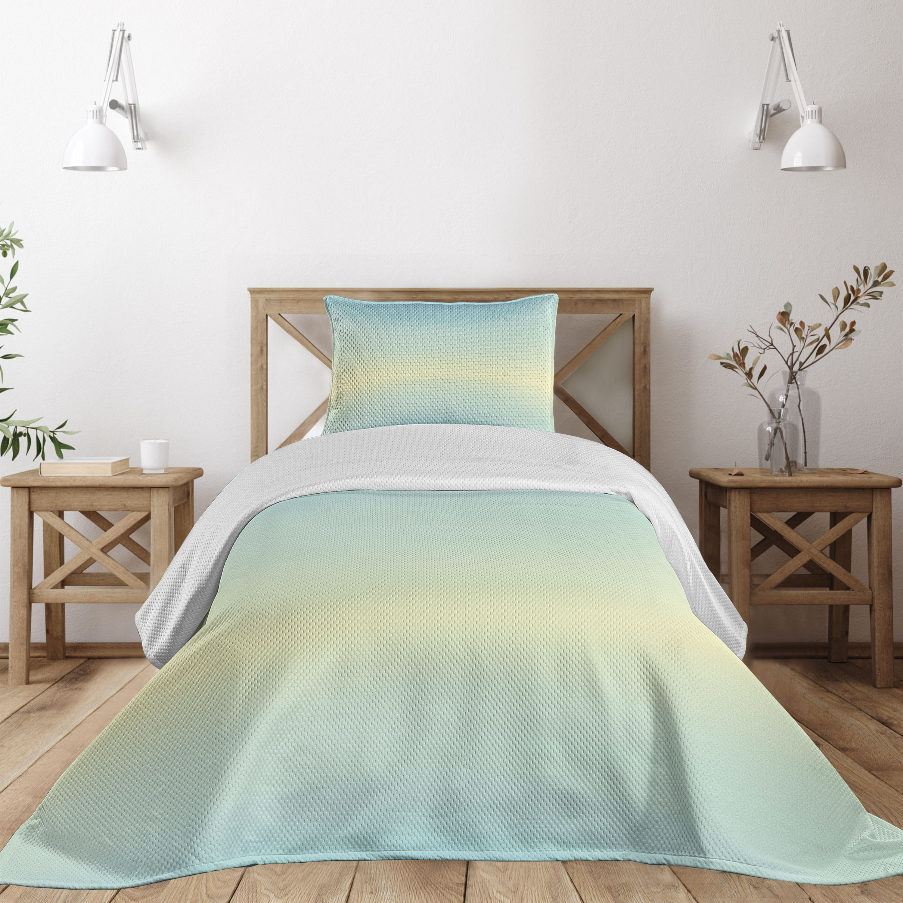 Ambesonne Teal Quilted Coverlet 2 Pcs, Abstract Modern Ombre, Twin Size ...