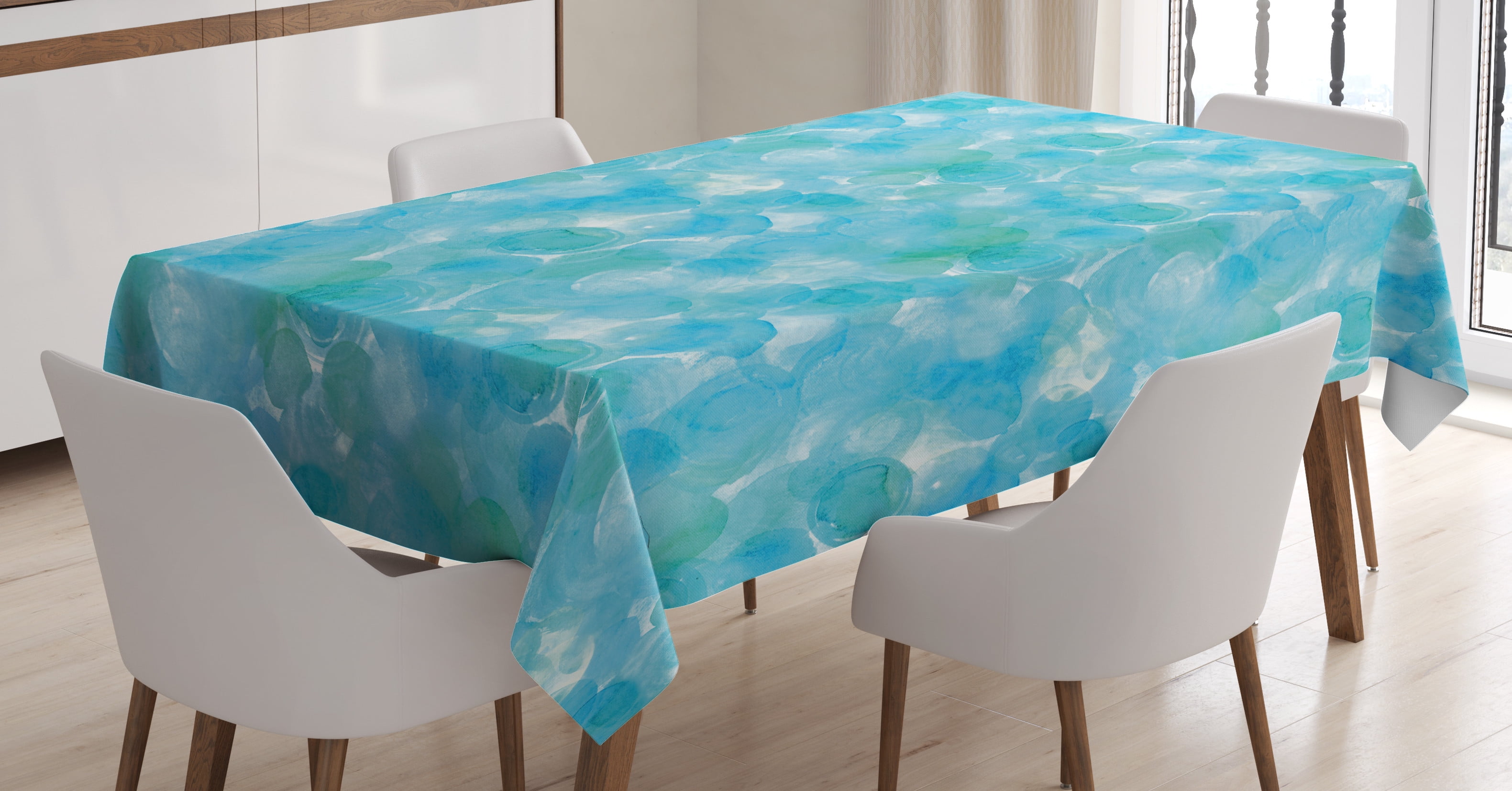 Ambesonne Teal Tablecloth Rectangular Table Cover, Abstract Watercolor ...