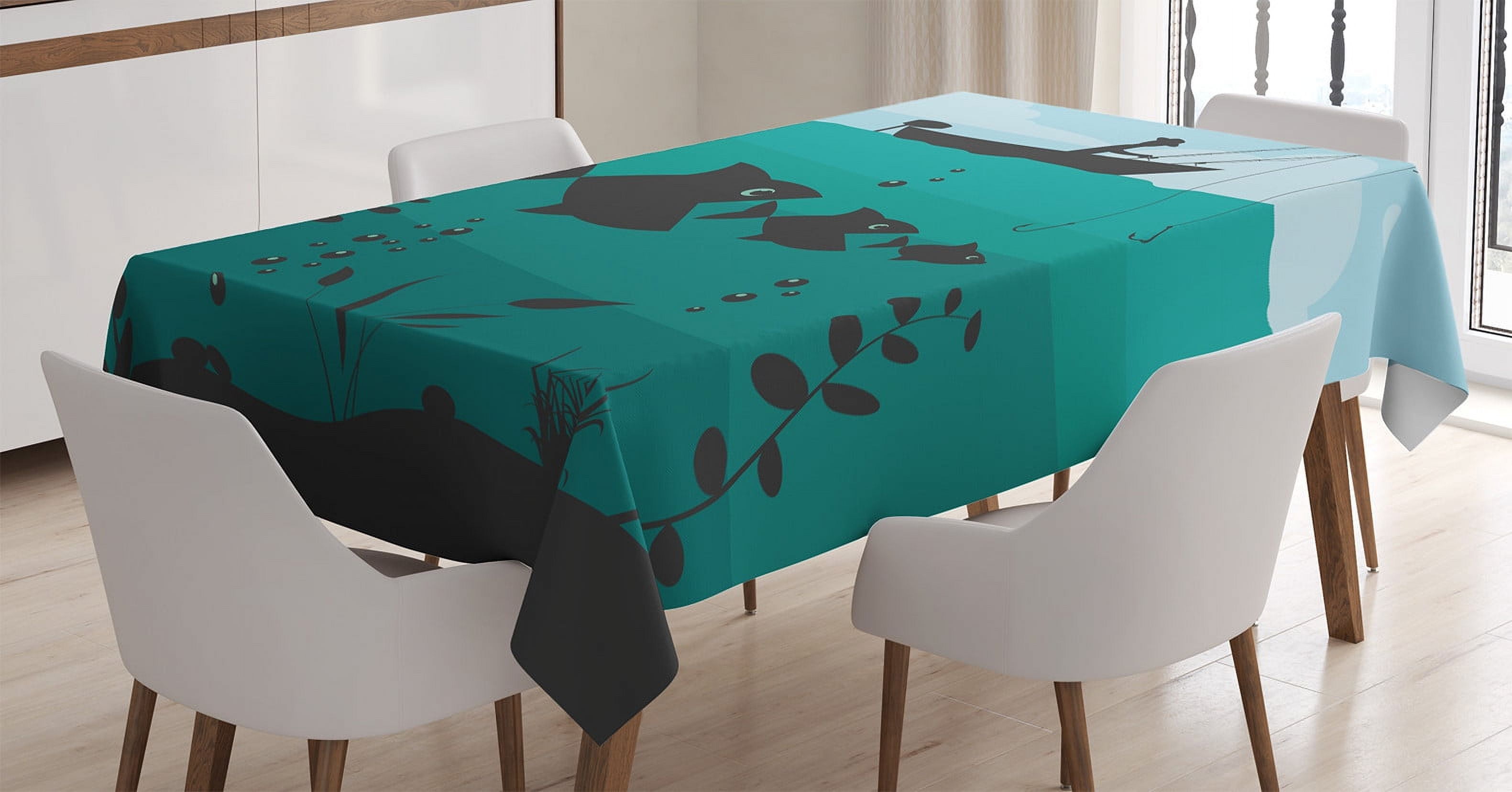 Ambesonne Teal Tablecloth Rectangular Table Cover, Fishing on Boat ...