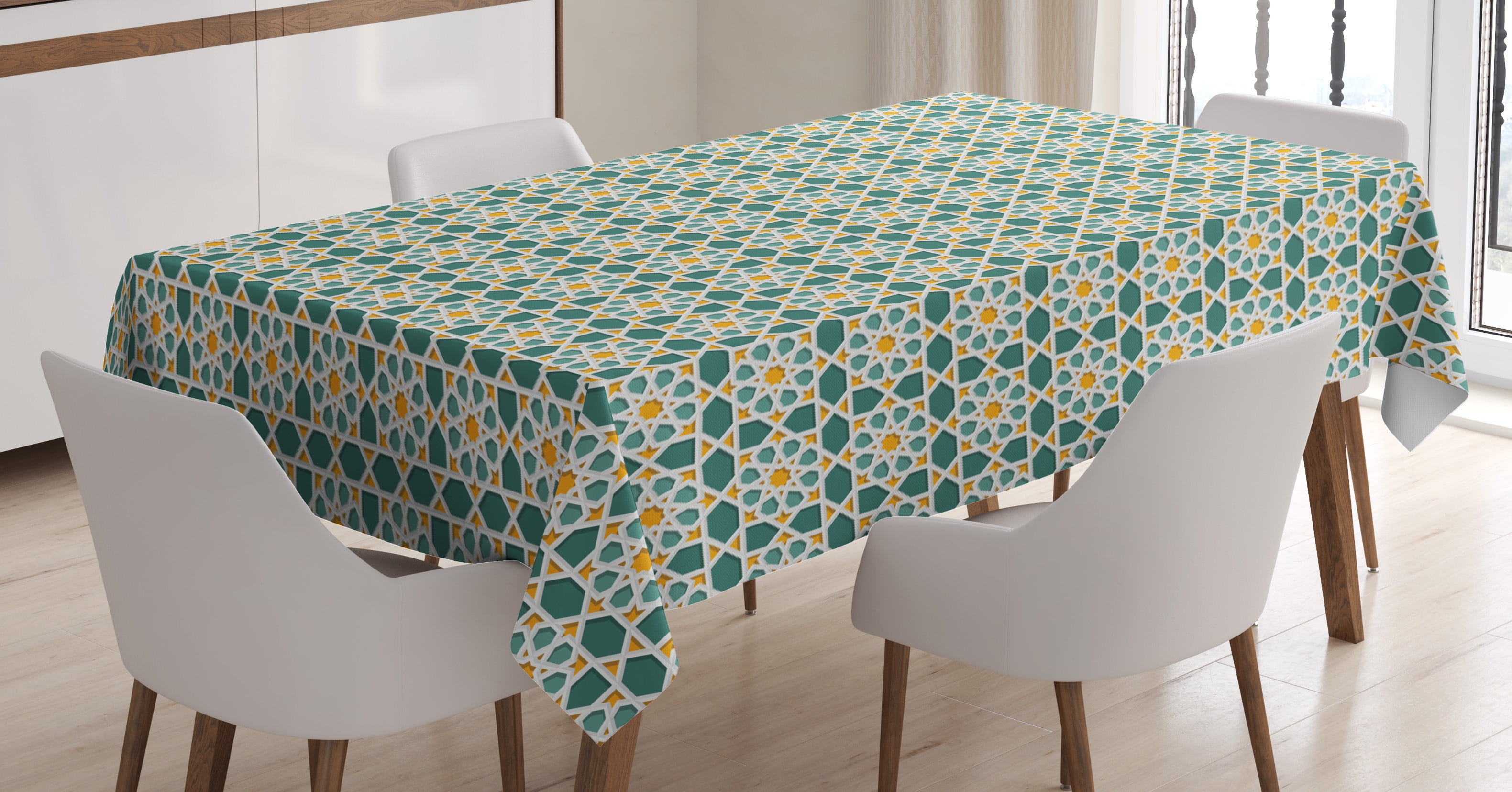Ambesonne Teal Tablecloth Rectangular Table Cover, Moroccan Star ...