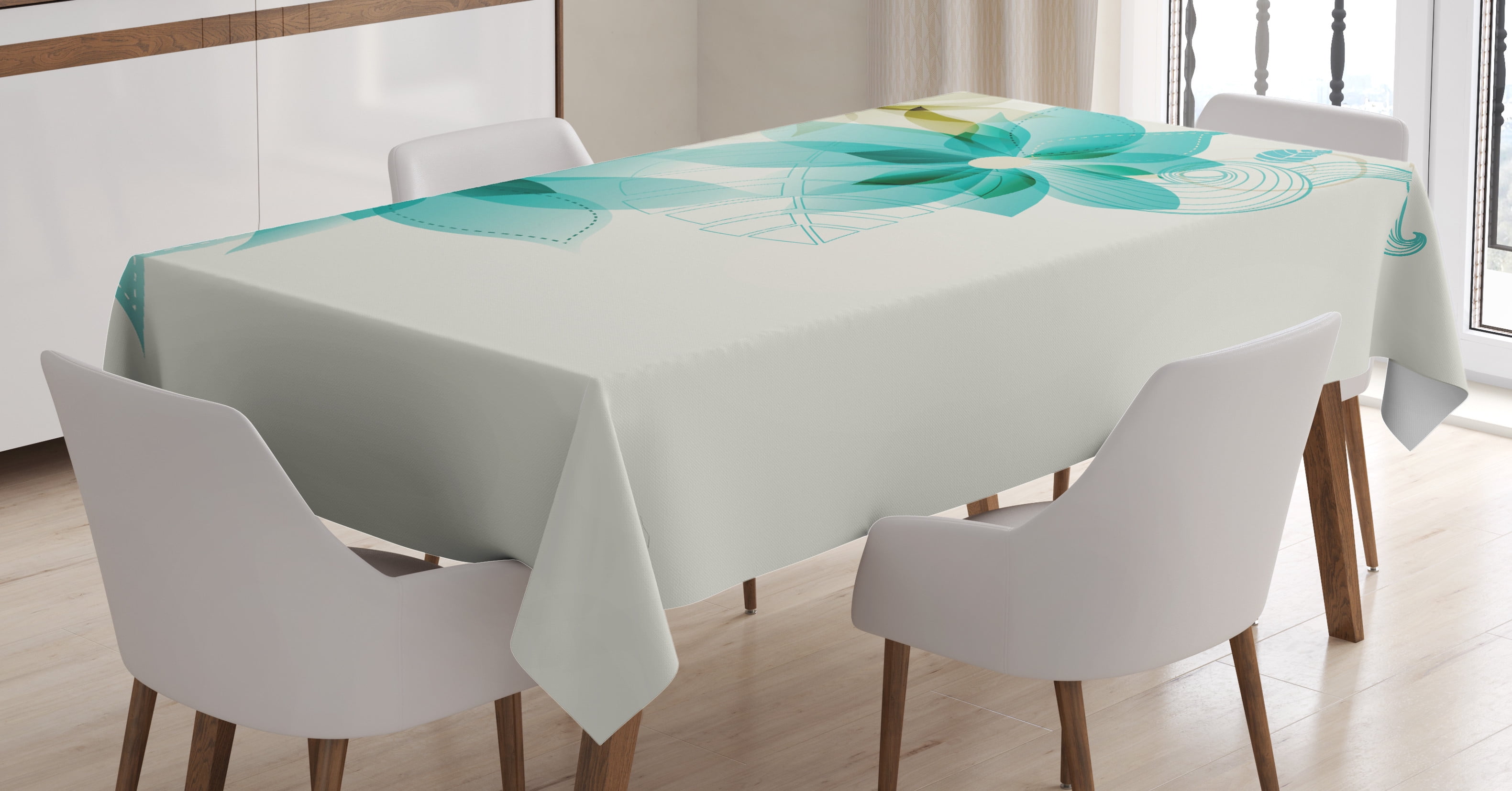 Ambesonne Teal Tablecloth Rectangular Table Cover, Vintage Floral ...