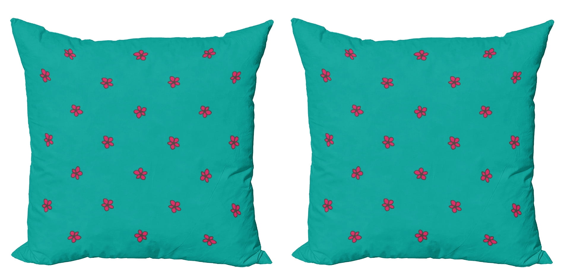Ambesonne Teal Throw Pillow Cover 2 Pack, Pink Wild Flowers Nature, 16 ...
