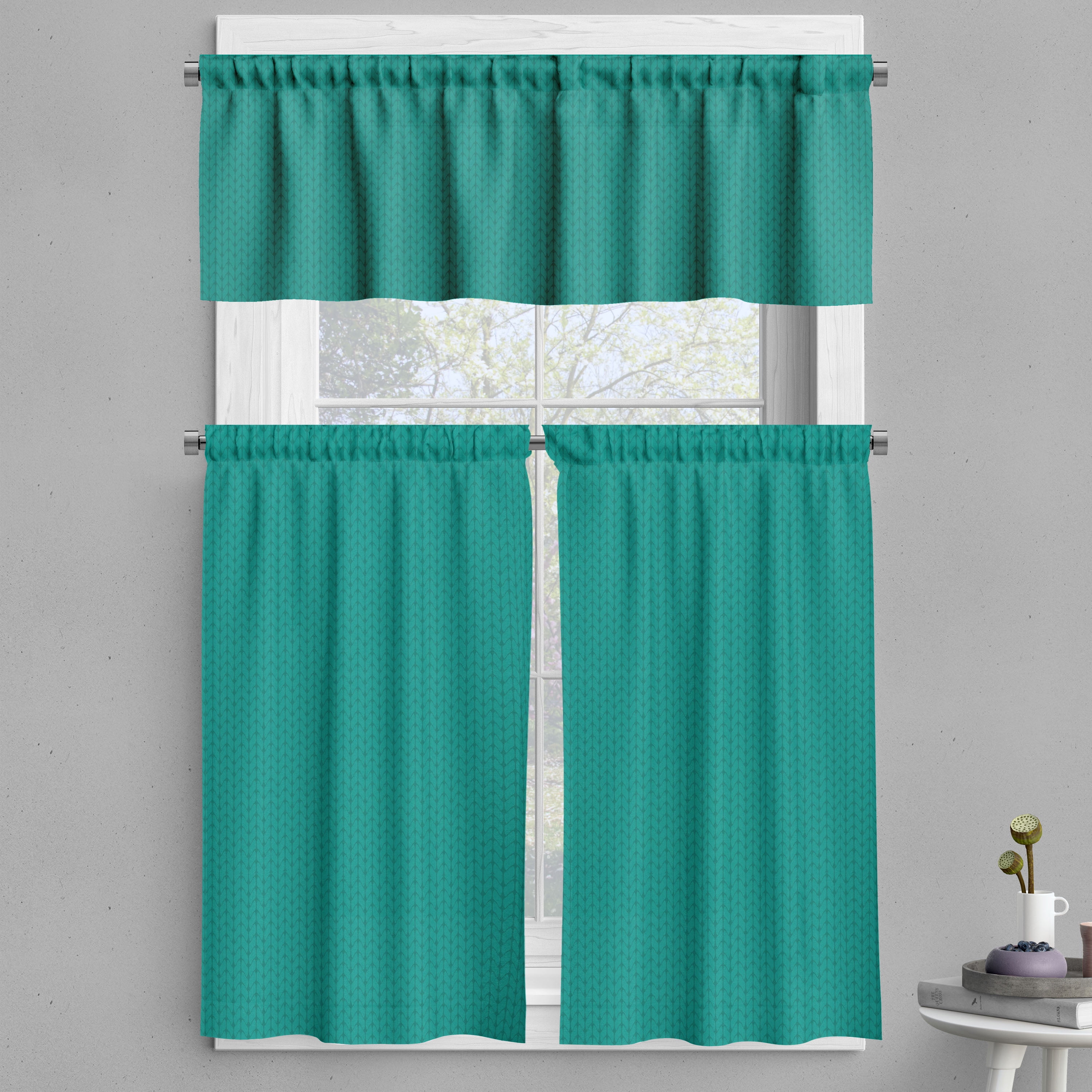 Ambesonne Teal Valance & Curtain, Knitting Sewing Hobby, 55"x45", Teal ...