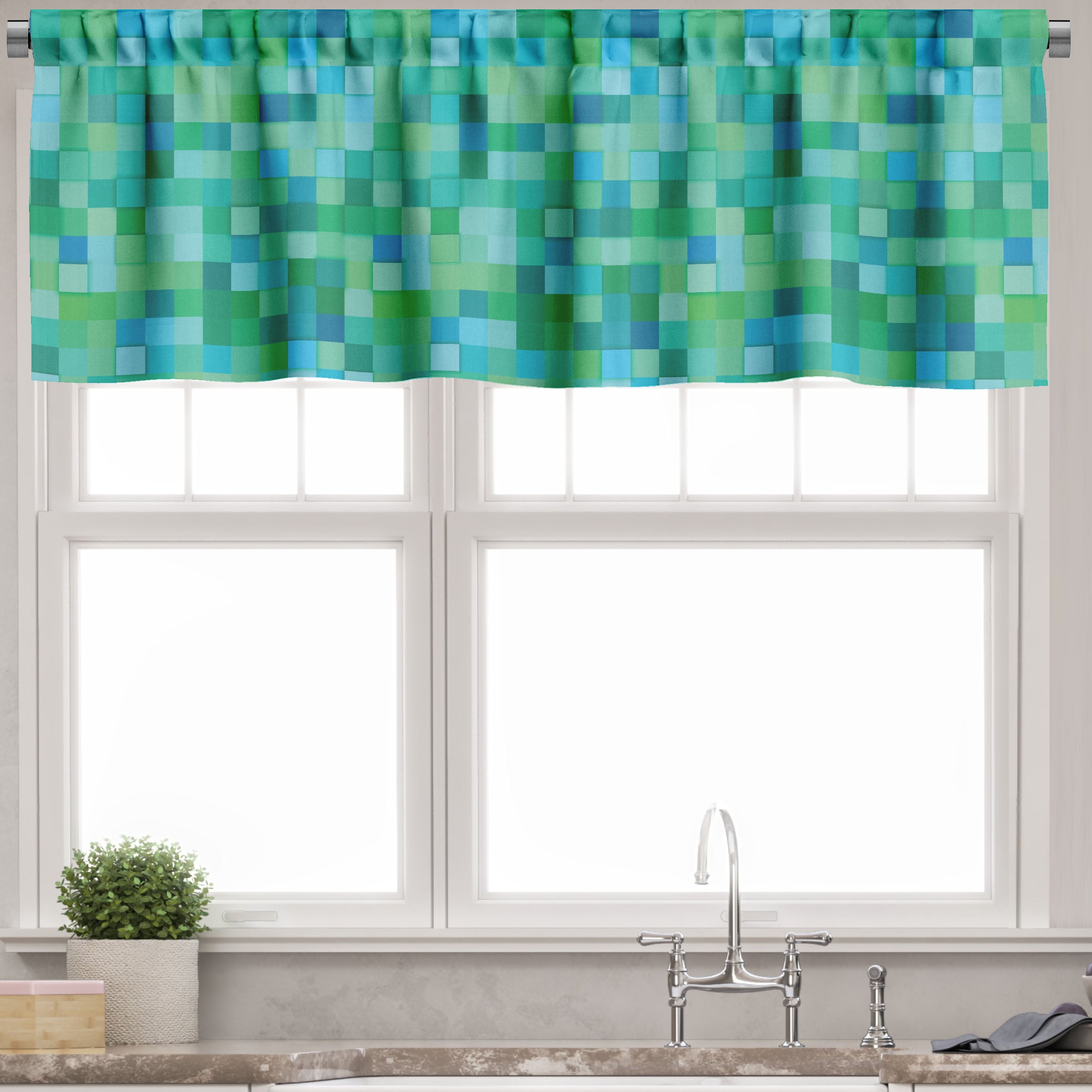 Ambesonne Teal Valance Pack of 2, Cube Pattern Vibrant Color, 54"X18 ...