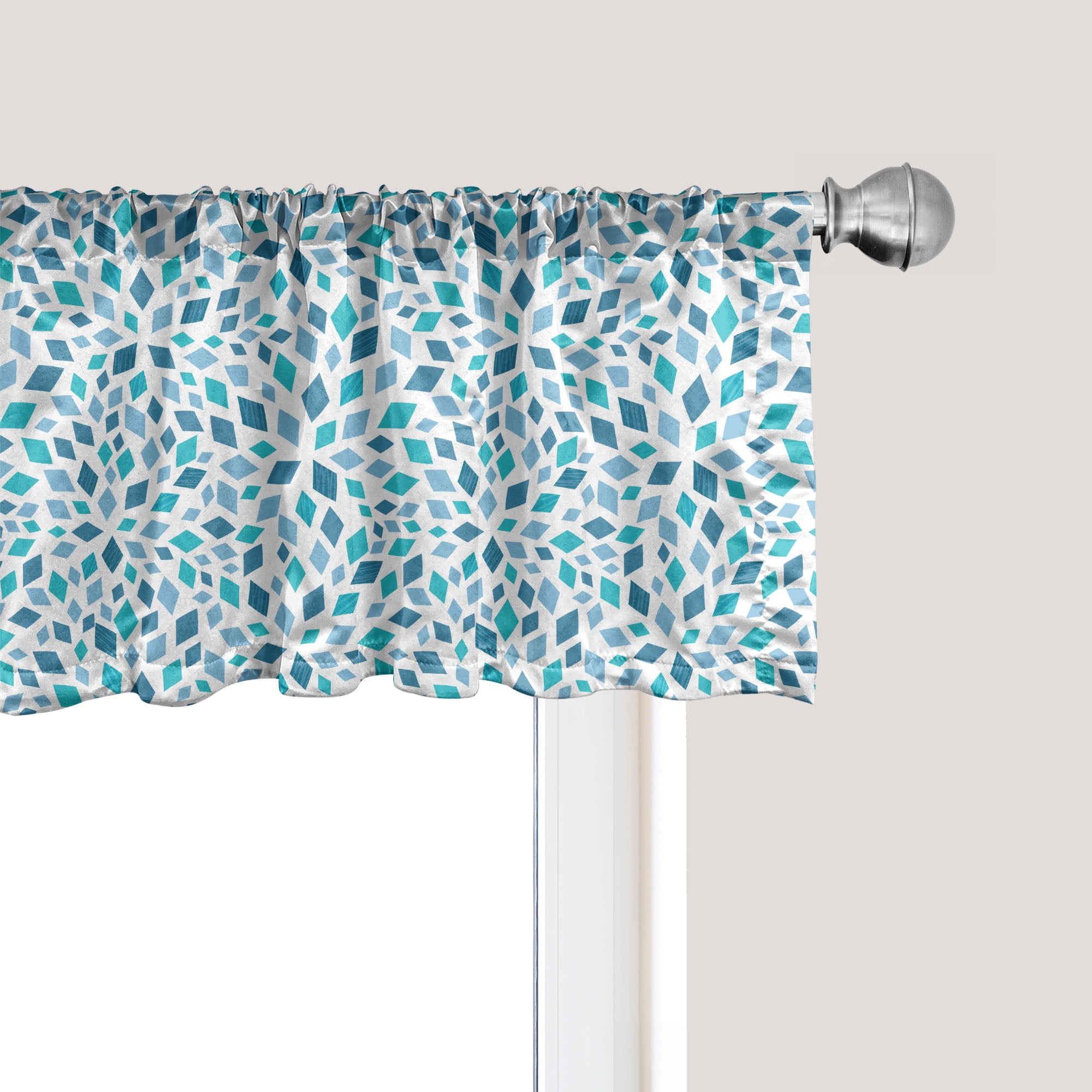 Ambesonne Teal Window Valance, Abstract Mosaic Blue Tones, 54" X 18 ...