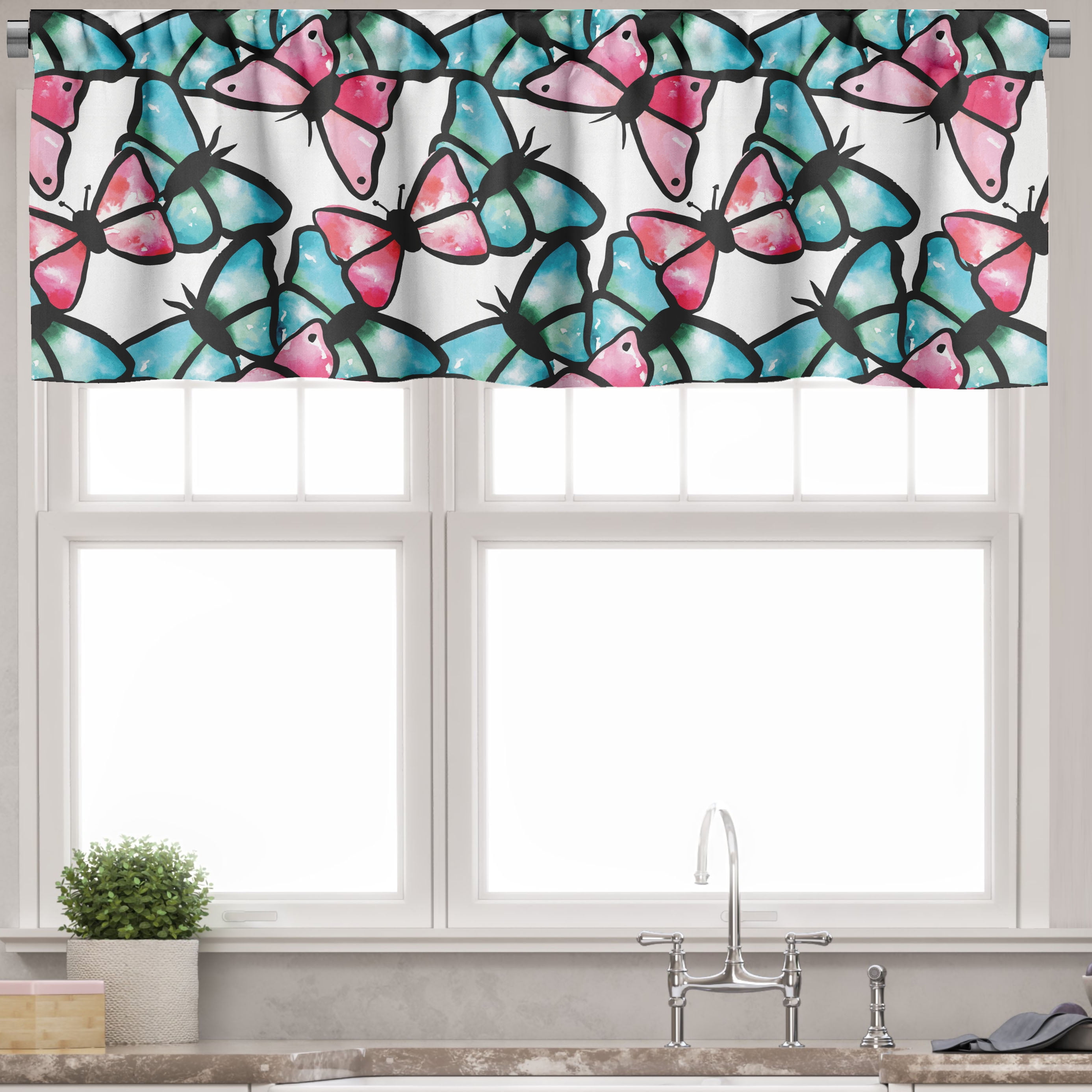 Ambesonne Teal Window Valance, Blue and Pink Animal, 54" X 18", Blue ...