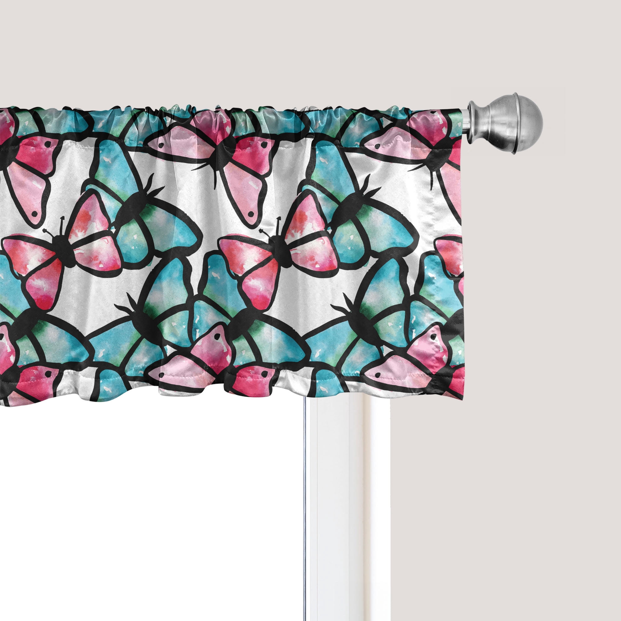 Ambesonne Teal Window Valance, Blue and Pink Animal, 54" X 18", Blue ...