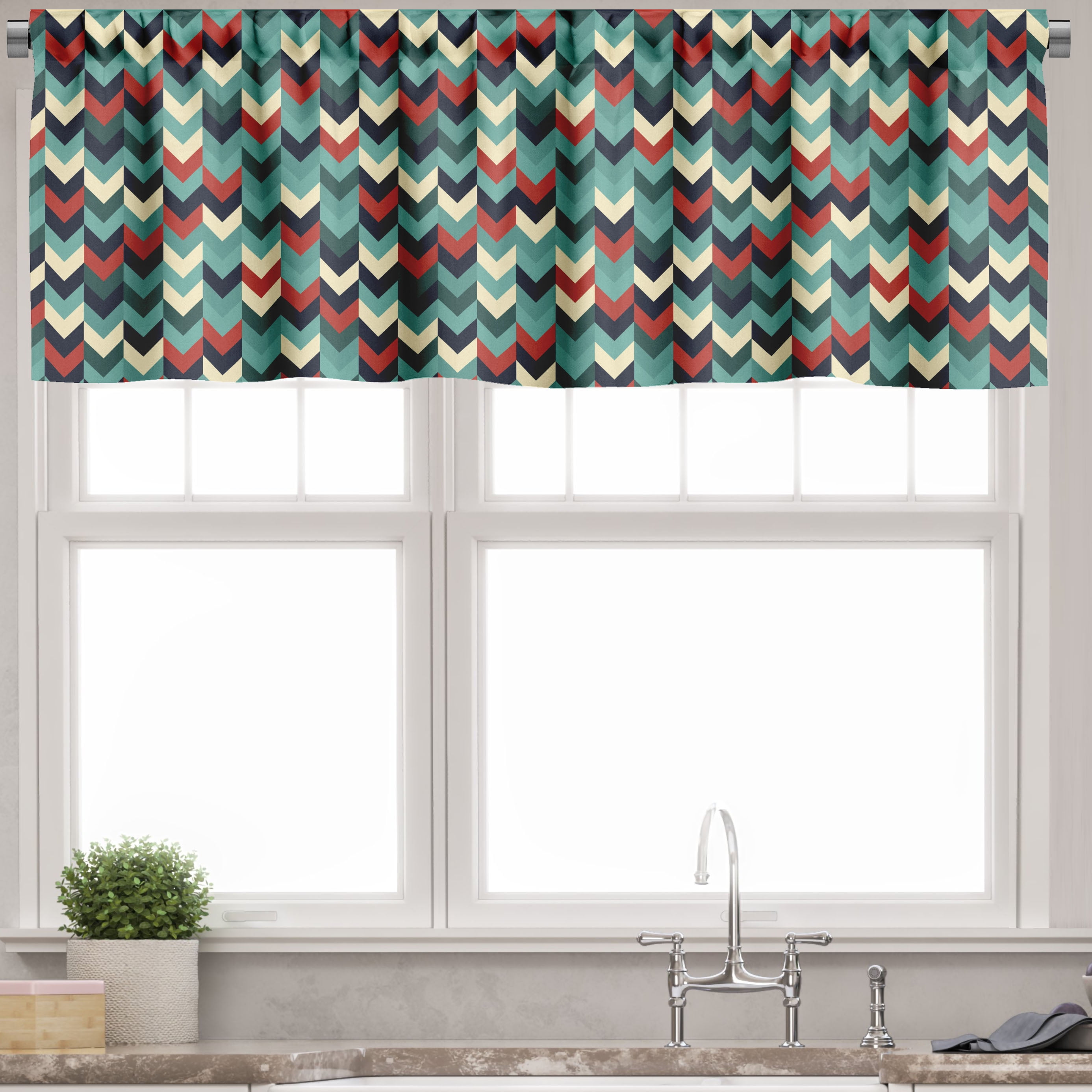 Ambesonne Teal Window Valance, Chevron Herringbone Retro, 54" X 12 ...