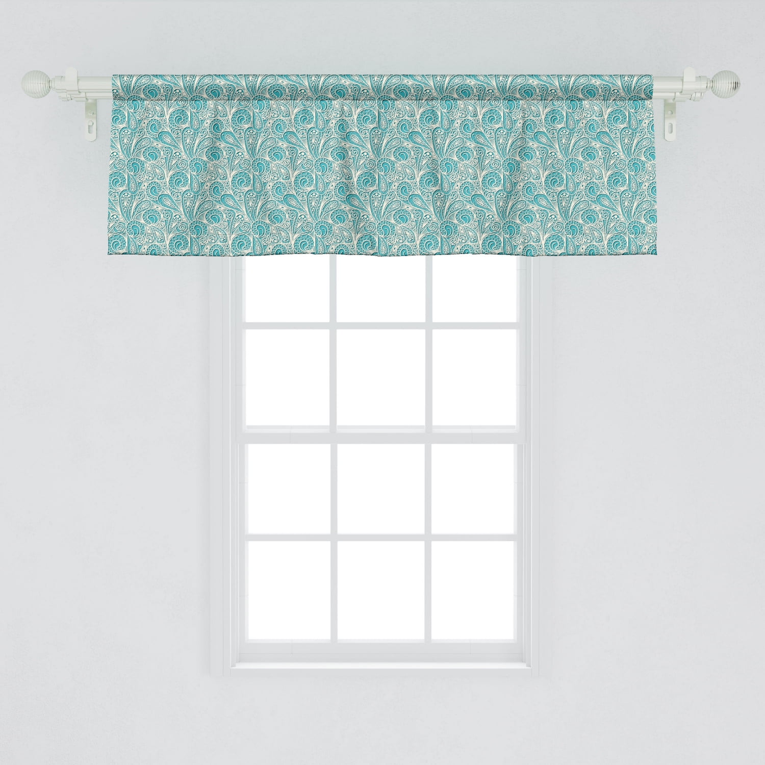 Ambesonne Teal Window Valance, Classical Lace Style Pattern with ...