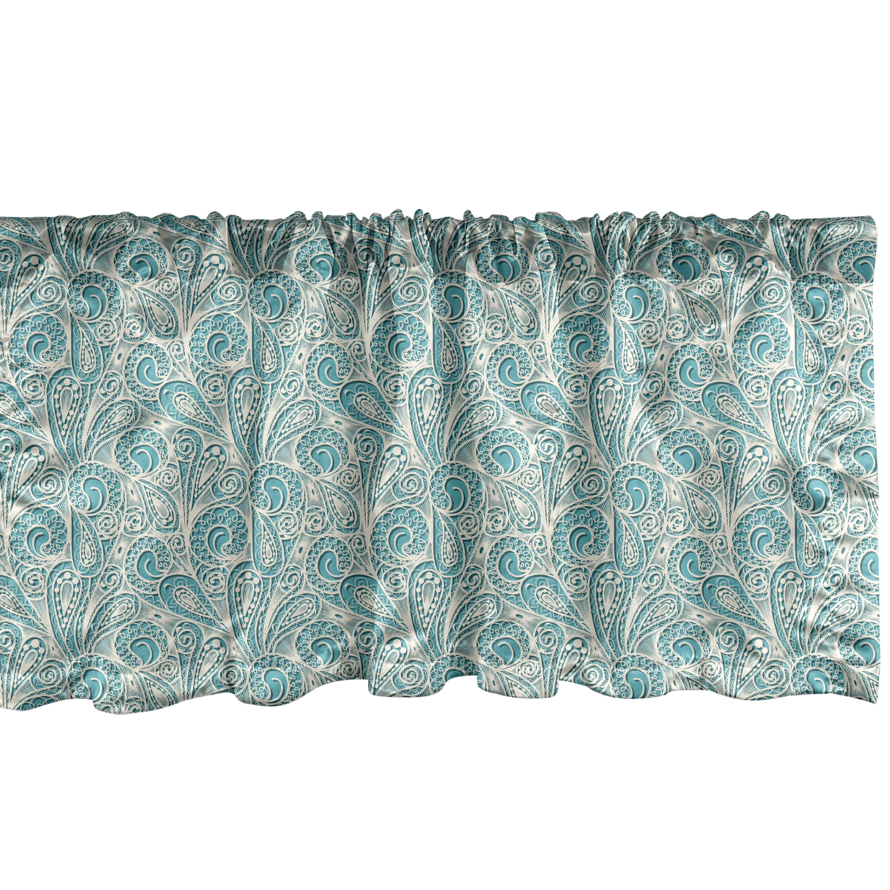 Ambesonne Teal Window Valance, Classical Lace Style Pattern with ...