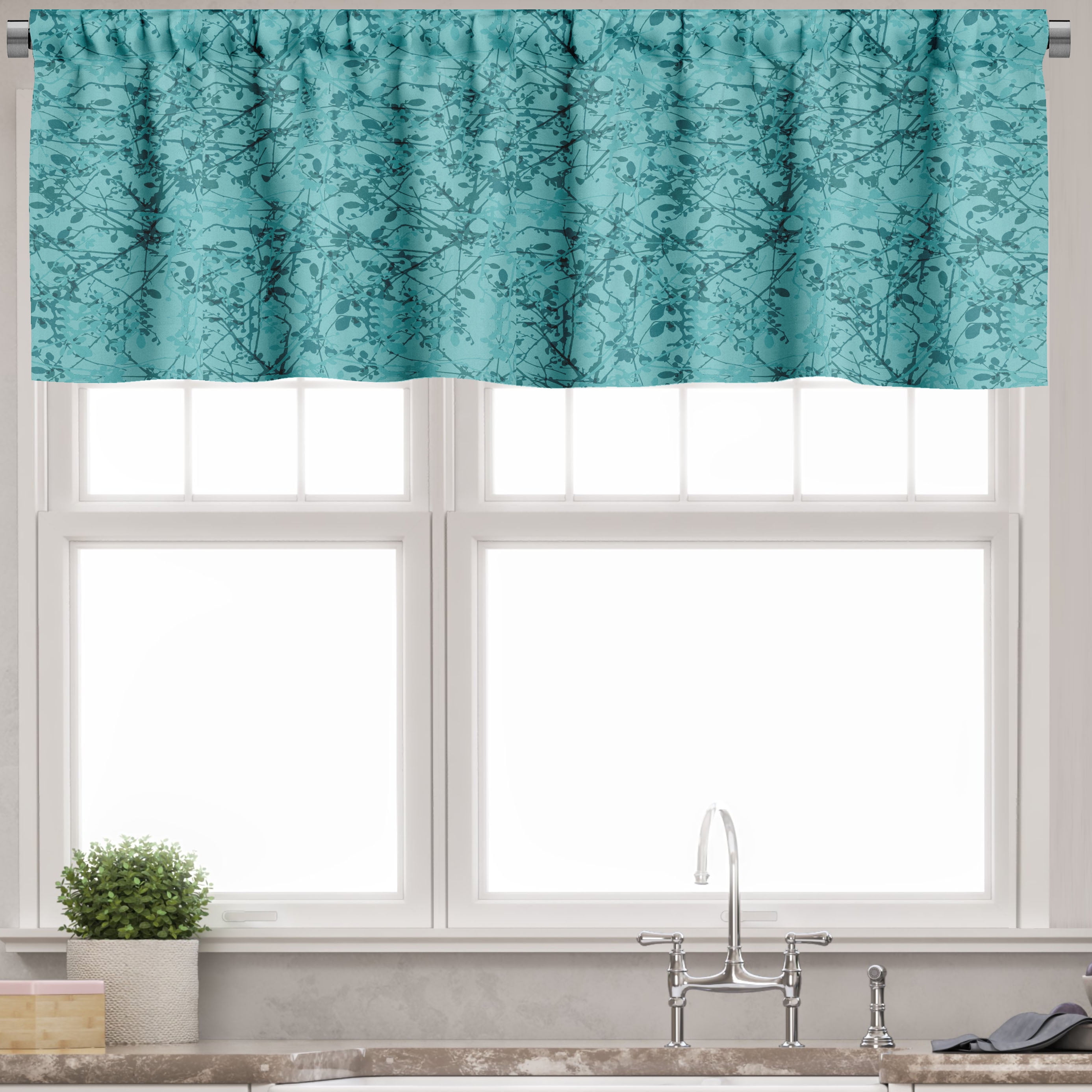 Ambesonne Teal Window Valance, Ink Drawing Style Tree, 54" X 18", Teal ...
