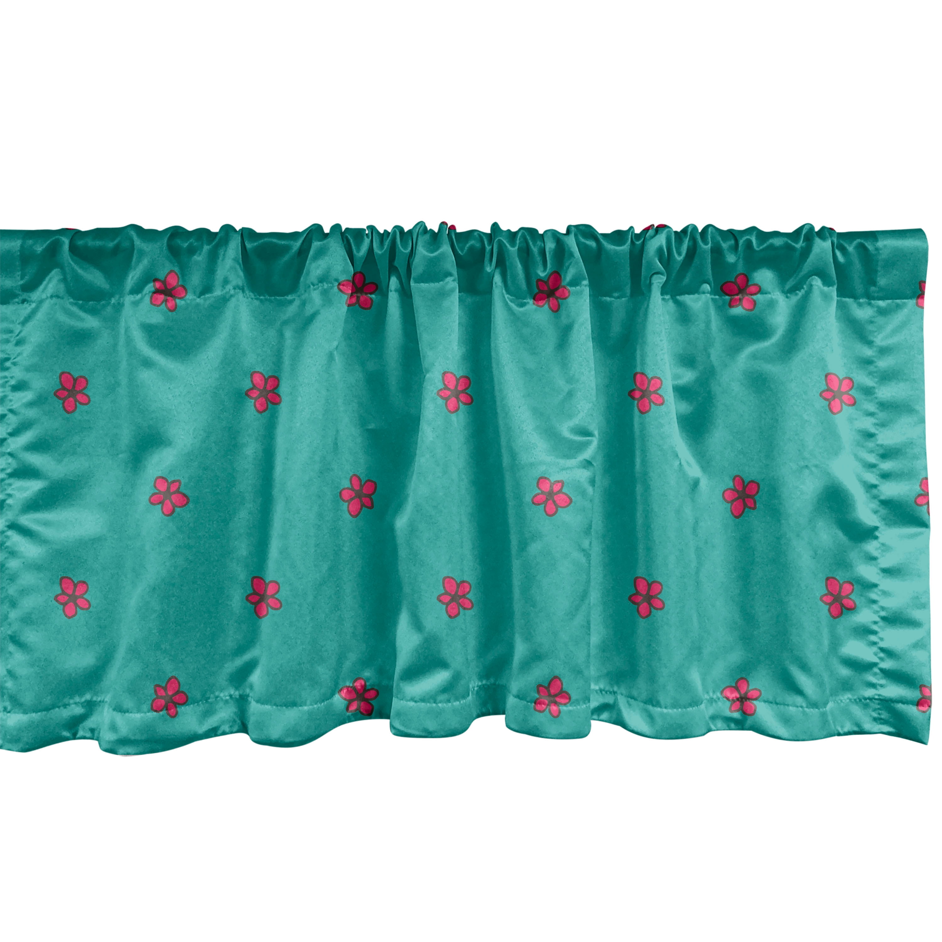 Ambesonne Teal Window Valance, Pink Wild Flowers Nature, 54" X 12 ...