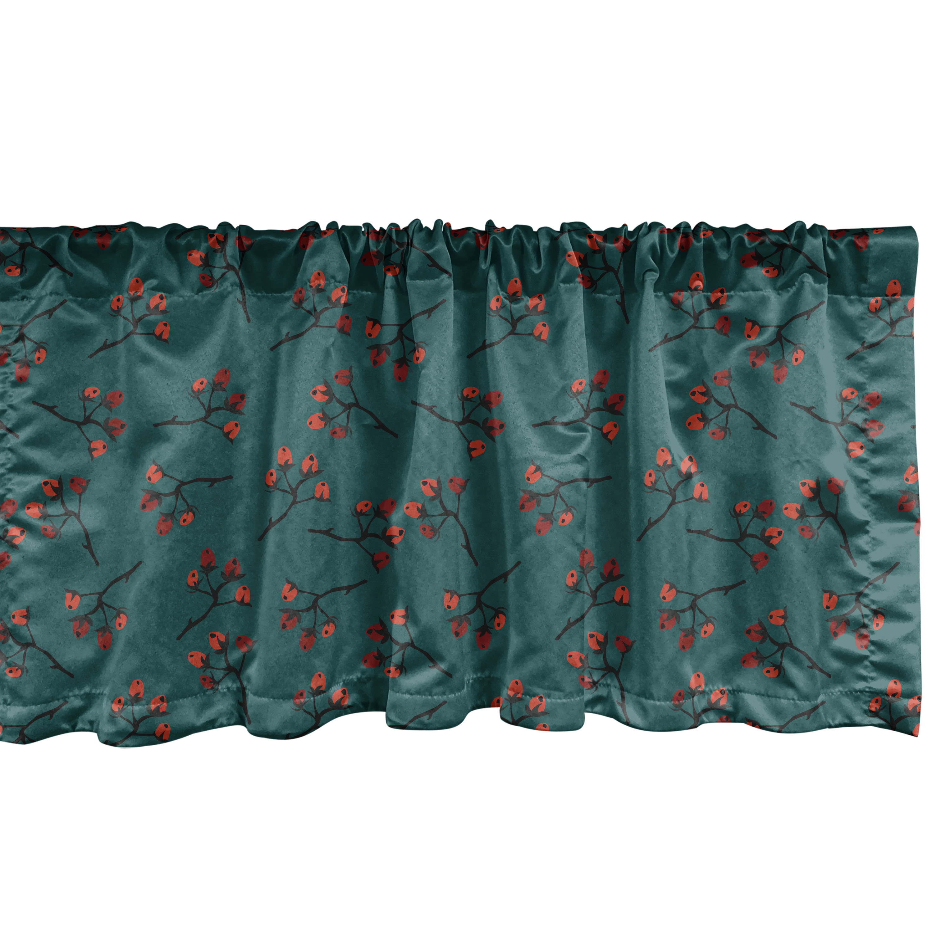 Ambesonne Teal Window Valance, Red Berry Christmas Rustic, 54" X 18 ...