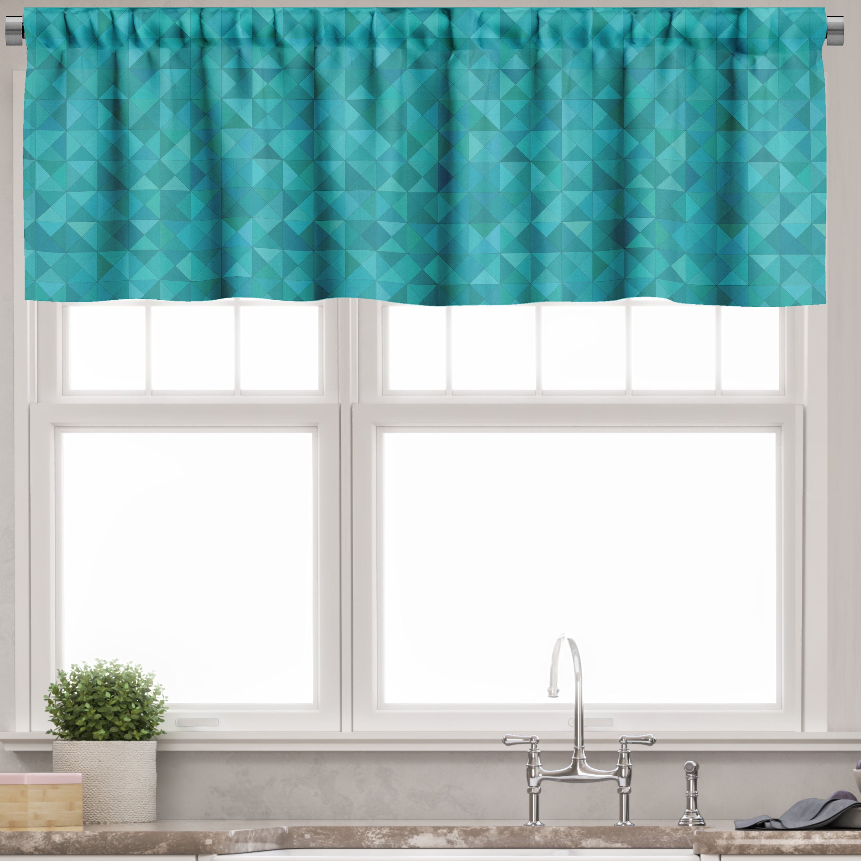 Ambesonne Teal Window Valance, Triangles Squares Modern, 54" X 12 ...