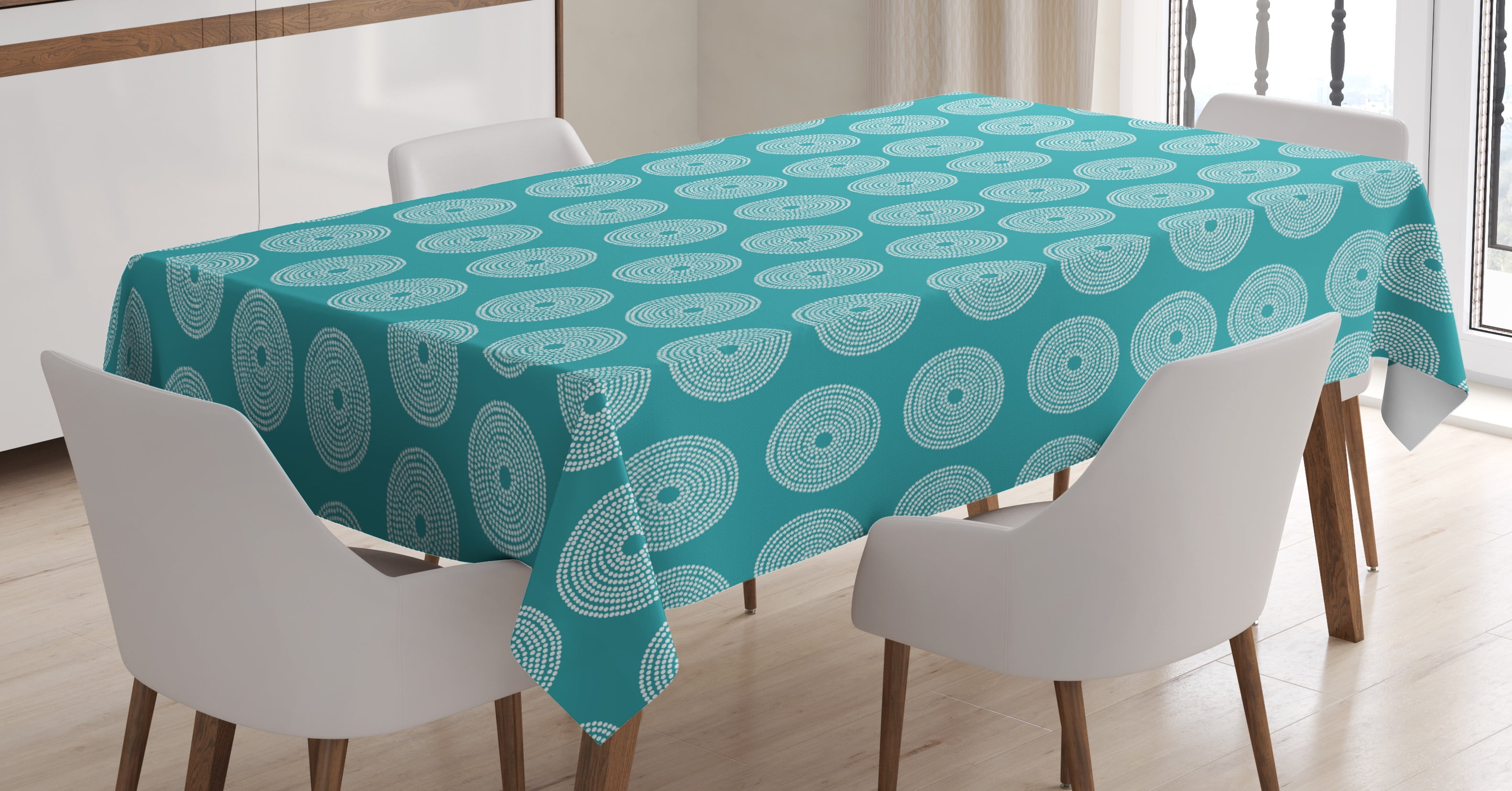 Ambesonne Teal and White Tablecloth Rectangular Table Cover, Dotted ...
