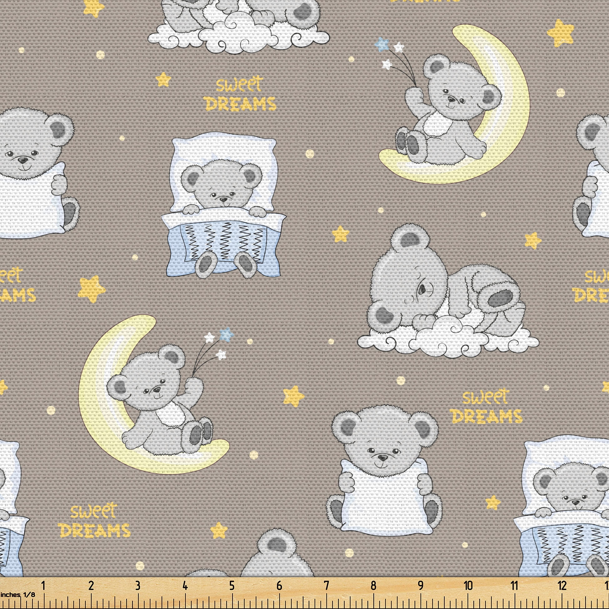 Ambesonne Teddy Bears Fabric by the Yard Upholstery, Sleeping Animals ...