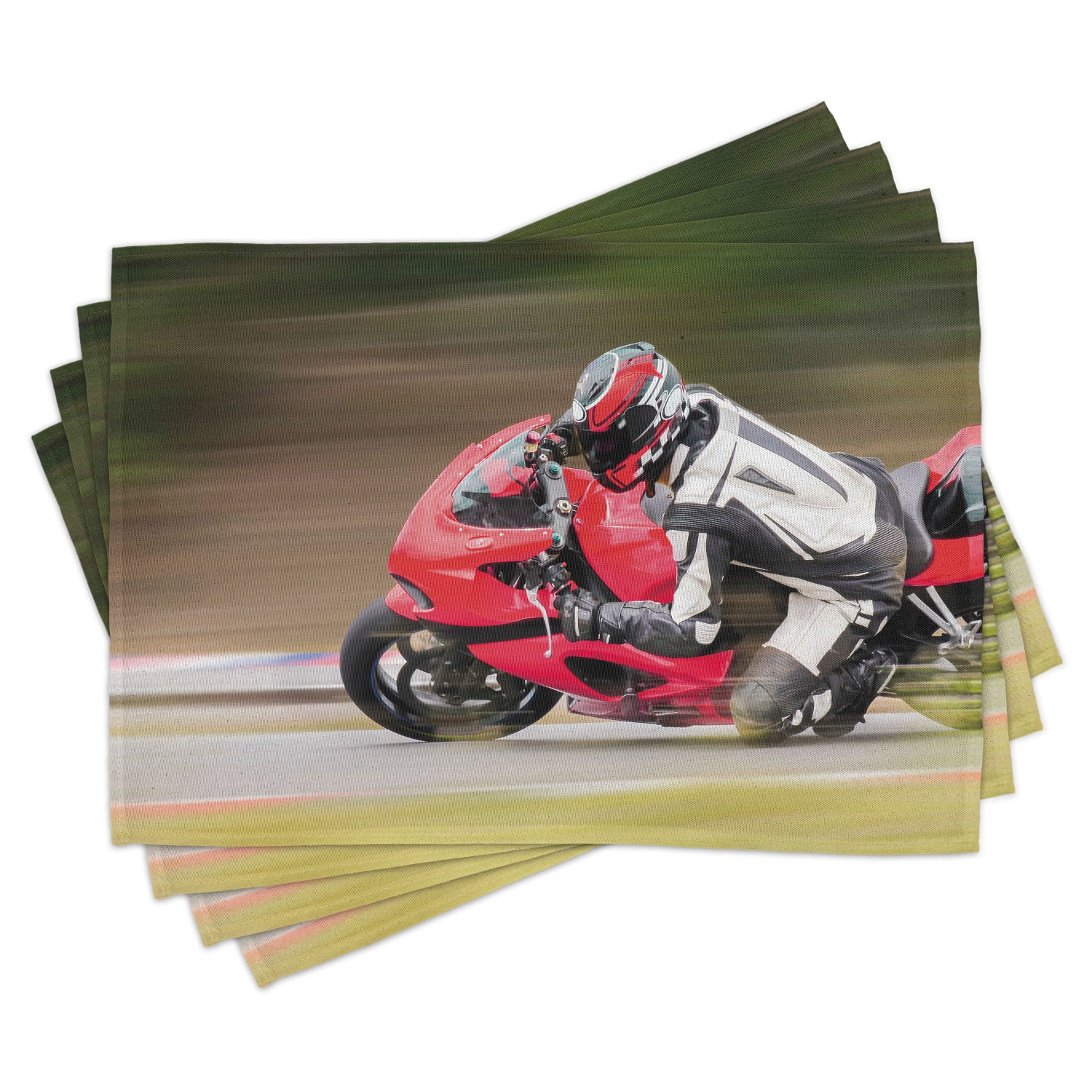 Ambesonne Teen Room Place Mats Set of 4, Motorbike Race Speed, Standard ...