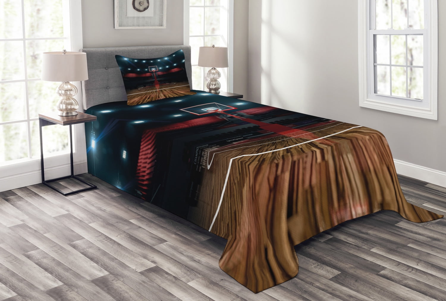 Ambesonne Teen Room Quilted Bedspread Set 2 Pcs, Arena Stadium Sports ...