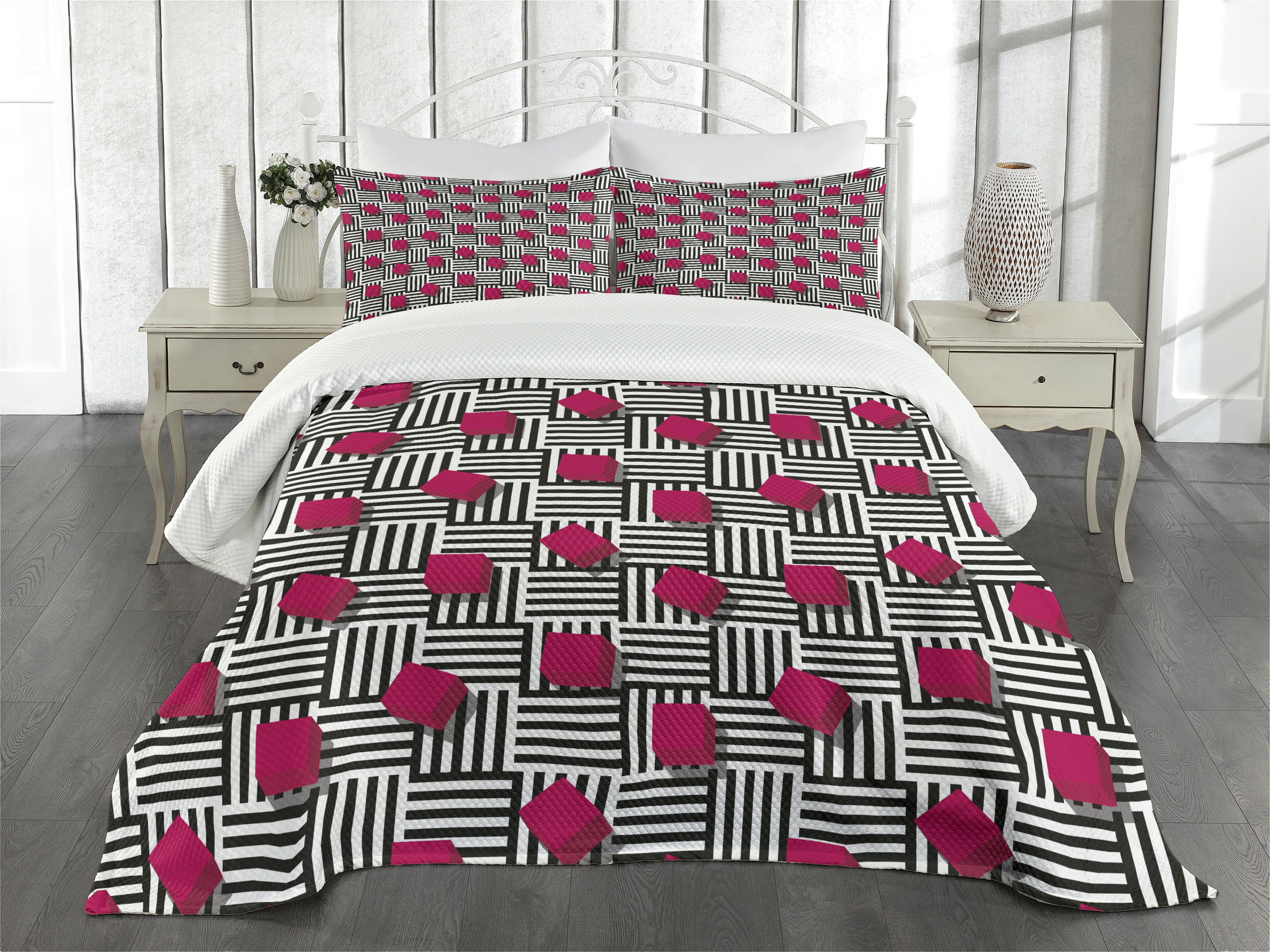 Ambesonne Teen Room Quilted Bedspread Set 3 Pcs, Geometric, Queen Size ...