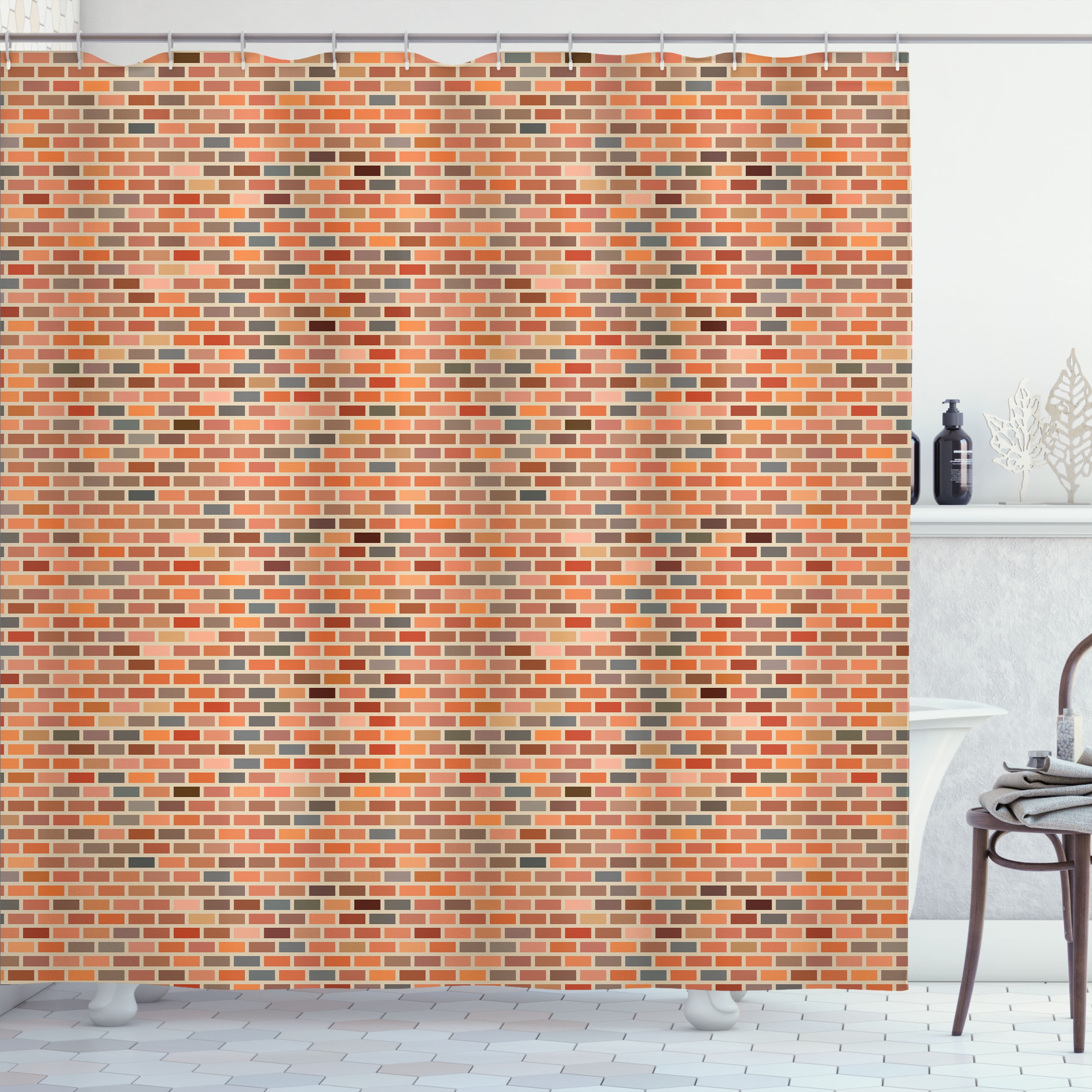 Ambesonne Terracotta Shower Curtain, Brick Wall in Rusty Tone, 69"Wx84 ...