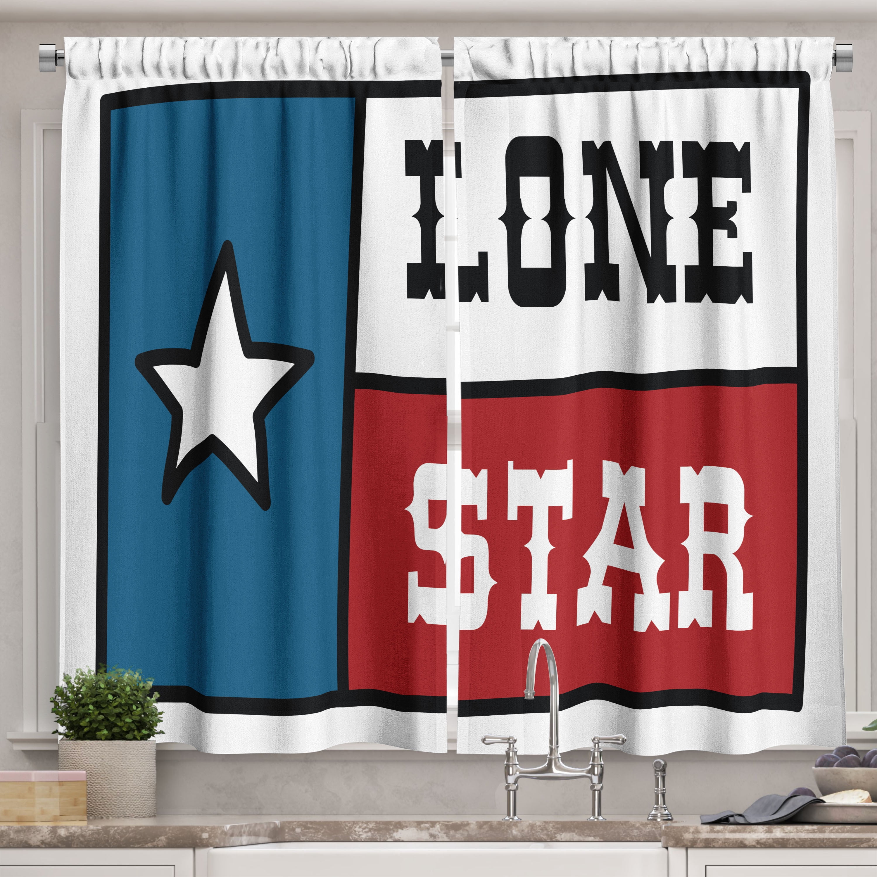 Ambesonne Texas Star Kitchen Curtains, State Flag Design, 55"x45 ...