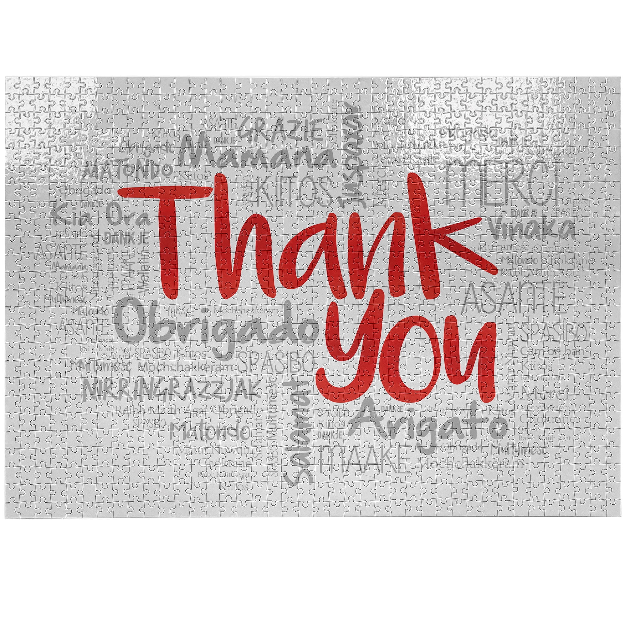 Ambesonne Thank You Jigsaw Puzzle Durable Cardboard, Appreciation Merci Danke, 1000 pcs, Grey ...
