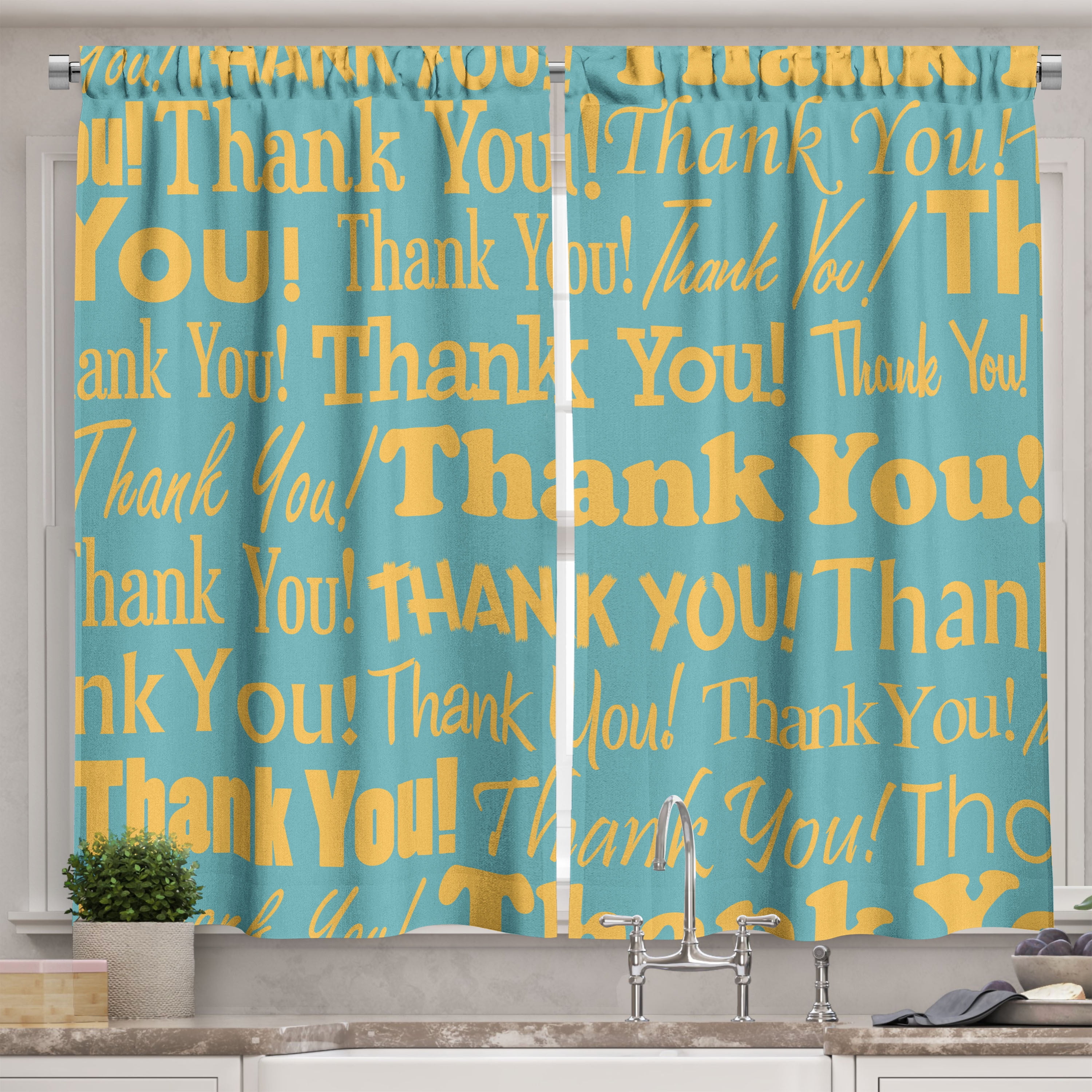 Ambesonne Thank You Kitchen Curtains, Appreciation Art Text, 55"x45 ...
