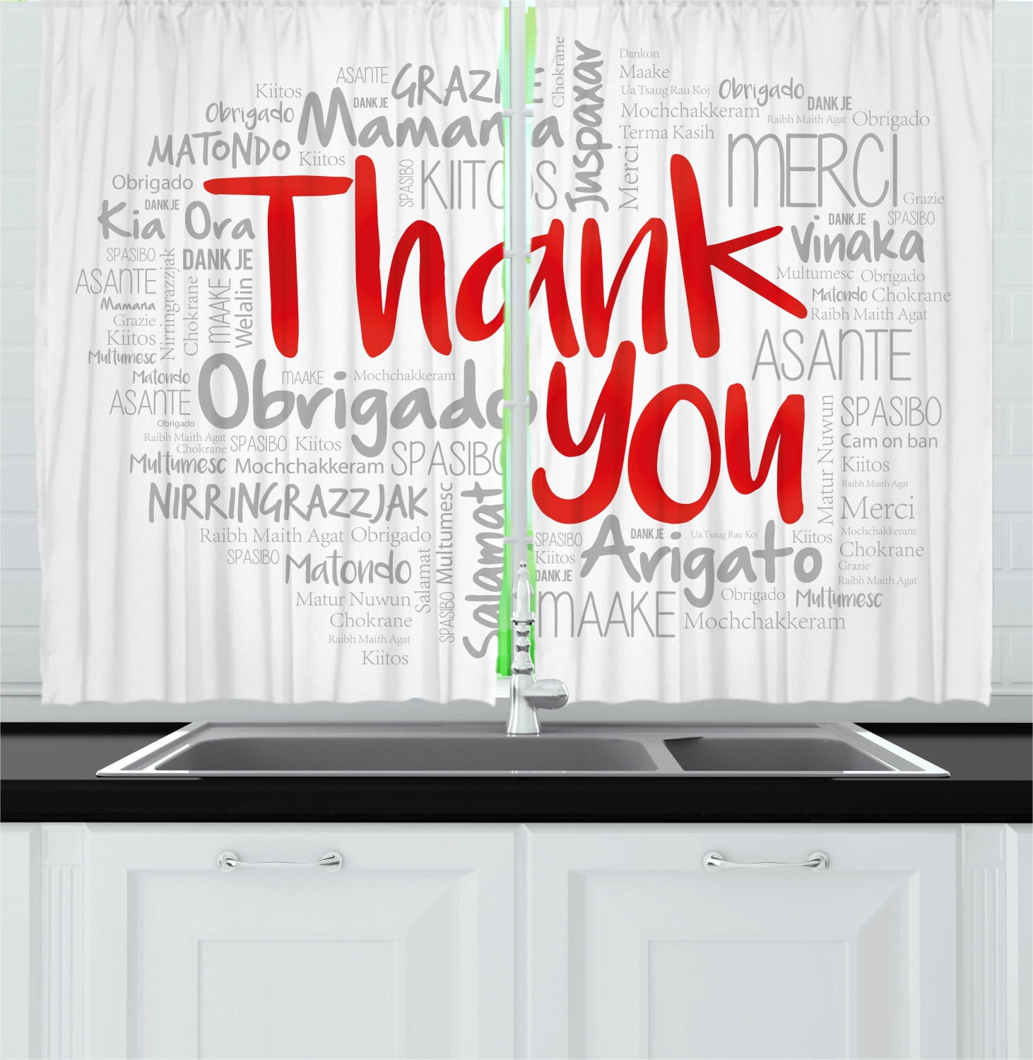 Ambesonne Thank You Kitchen Curtains, Appreciation Merci Danke, 55"x39 ...