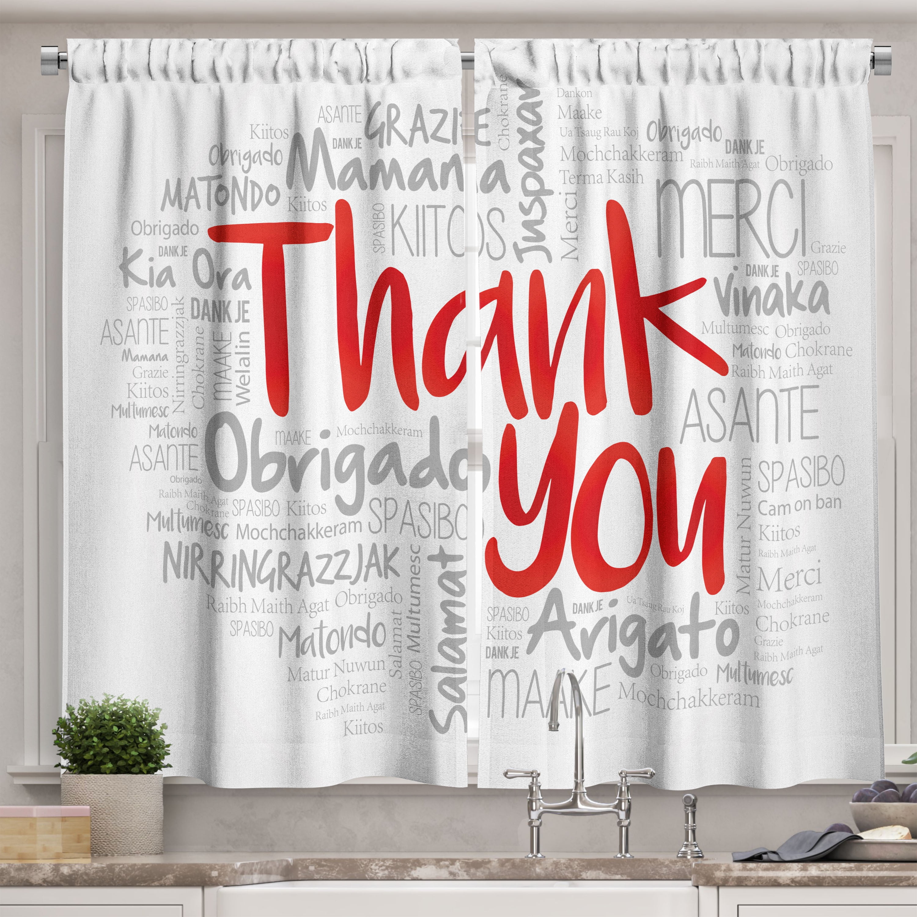 Ambesonne Thank You Kitchen Curtains, Appreciation Merci Danke, 55"x45 ...