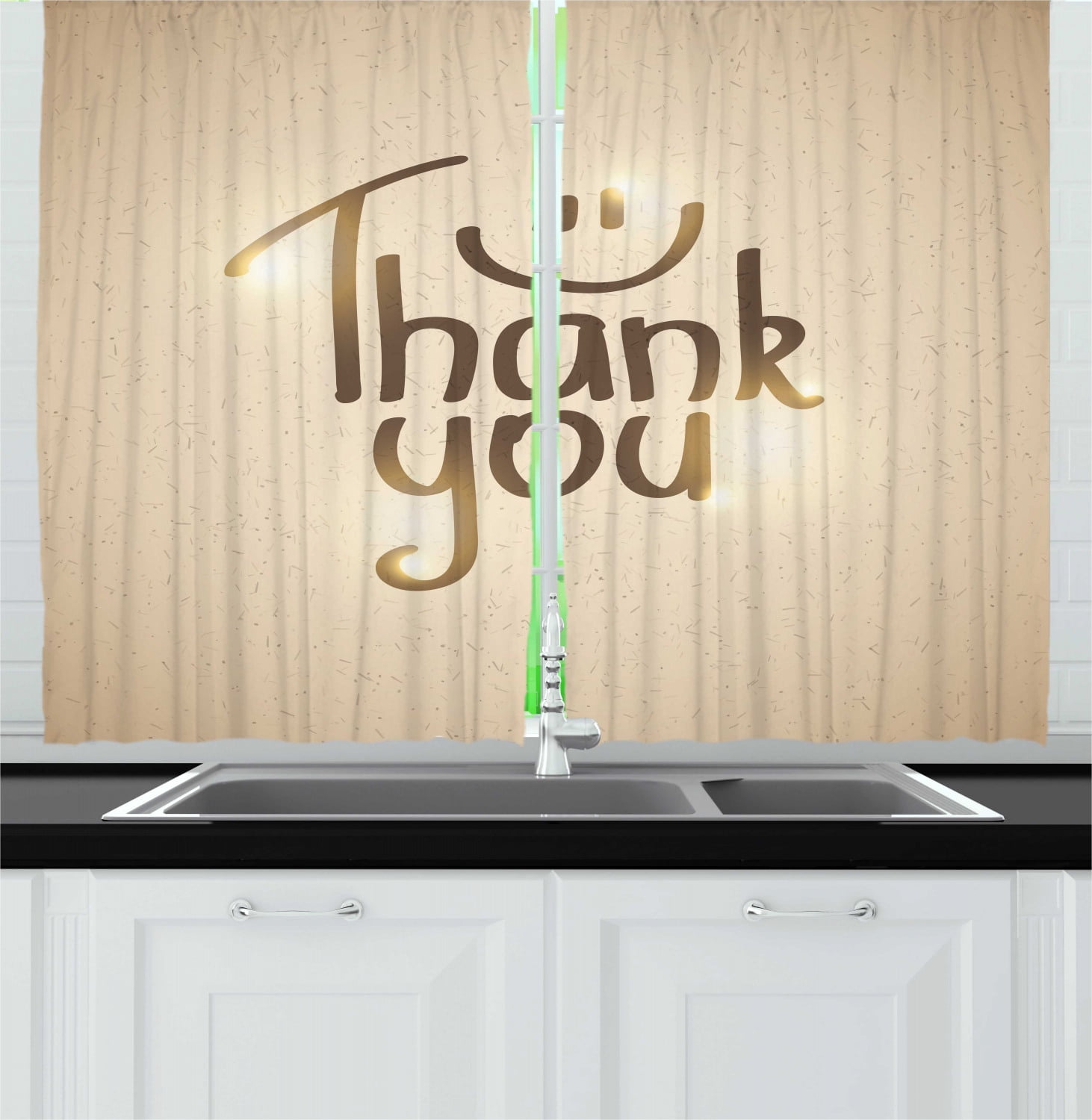 Ambesonne Thank You Kitchen Curtains, Simple Words Smiling Sign, 55"x39 ...