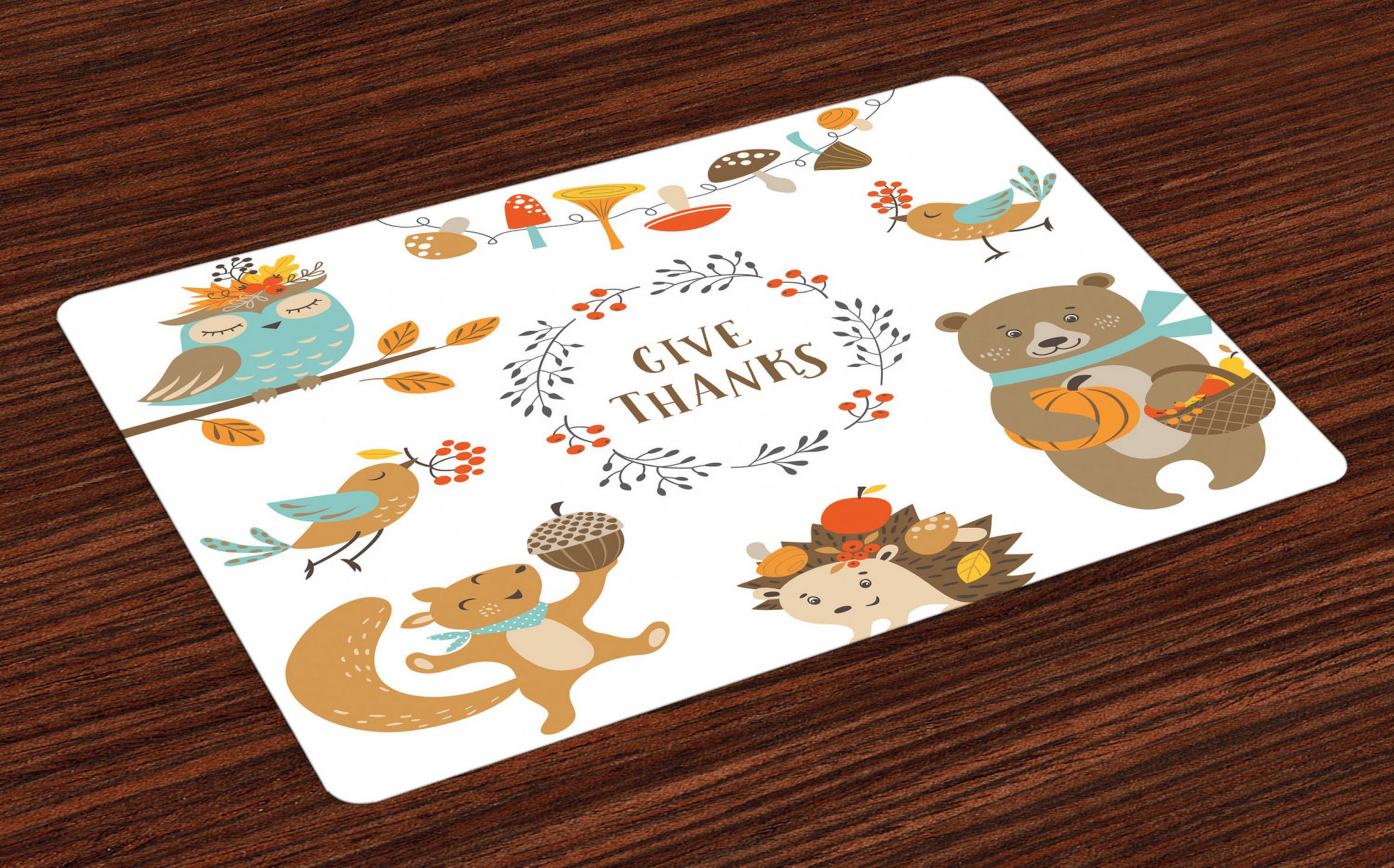 Ambesonne Thanksgiving Place Mats Set of 4, Cartoon Festival, Standard ...