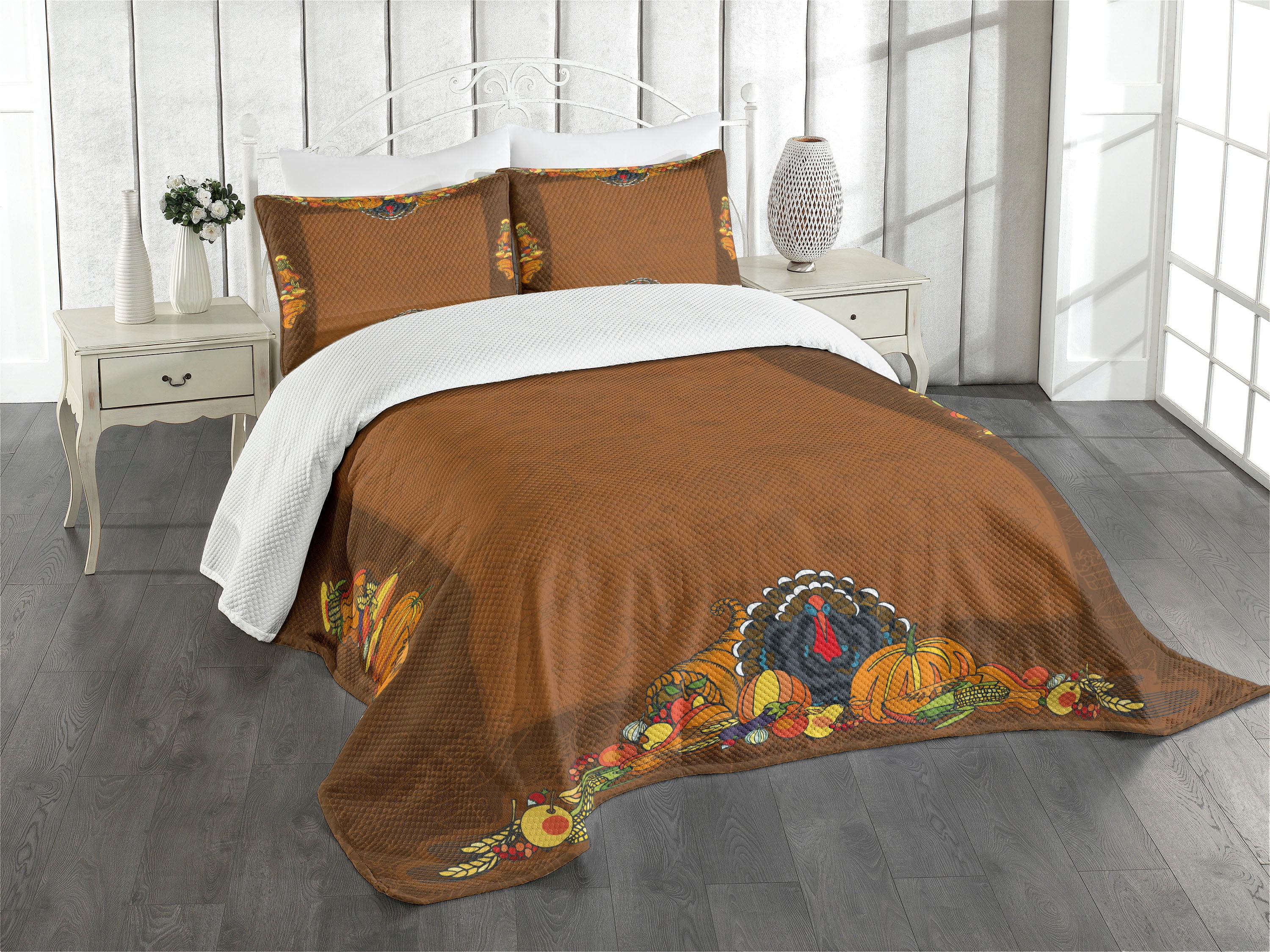 Ambesonne Thanksgiving Quilted Bedspread Set 3 Pcs, Pumpkin Harvest ...