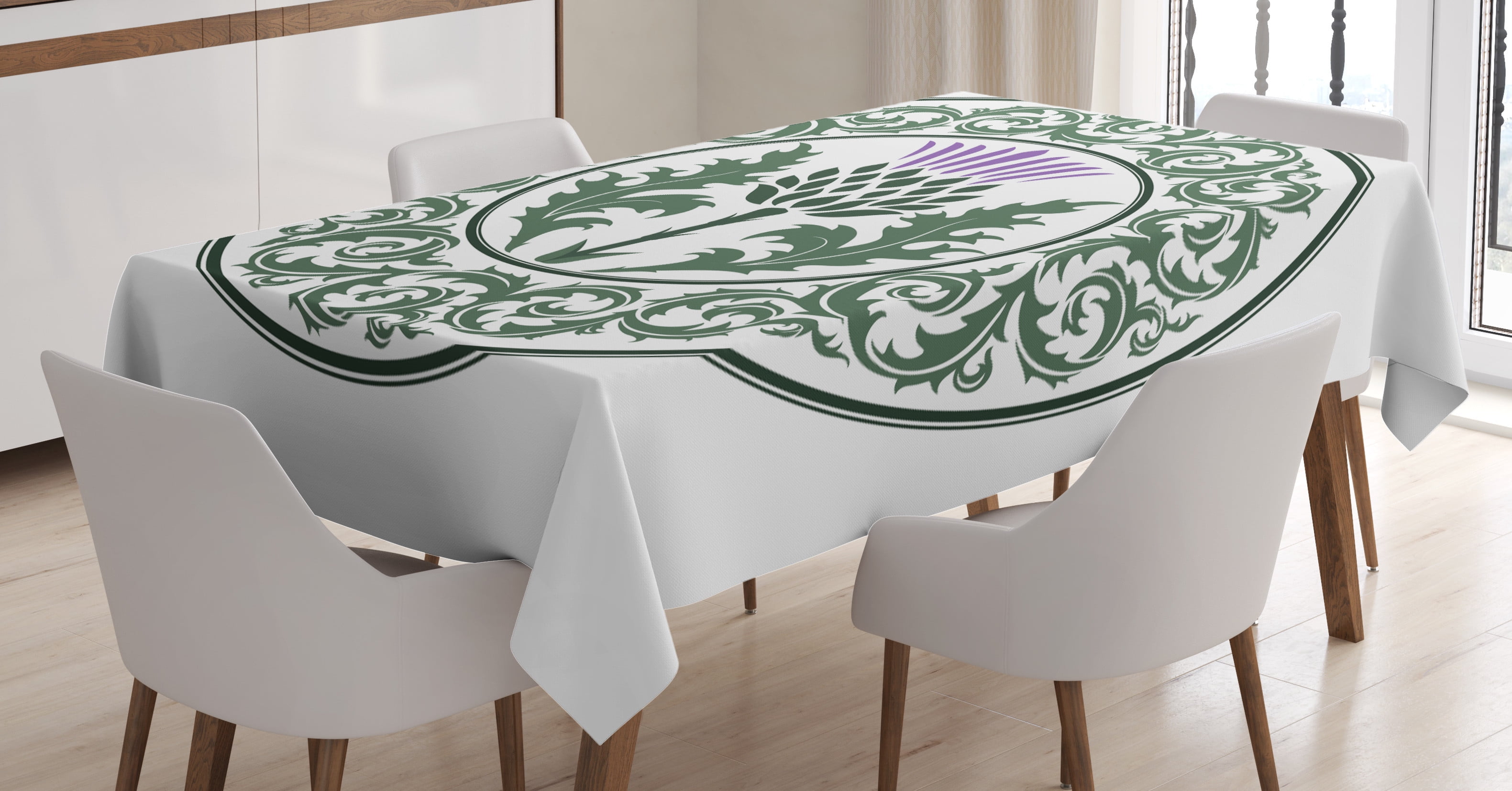 Ambesonne Thistle Tablecloth Rectangular Table Cover, Round Leaf ...